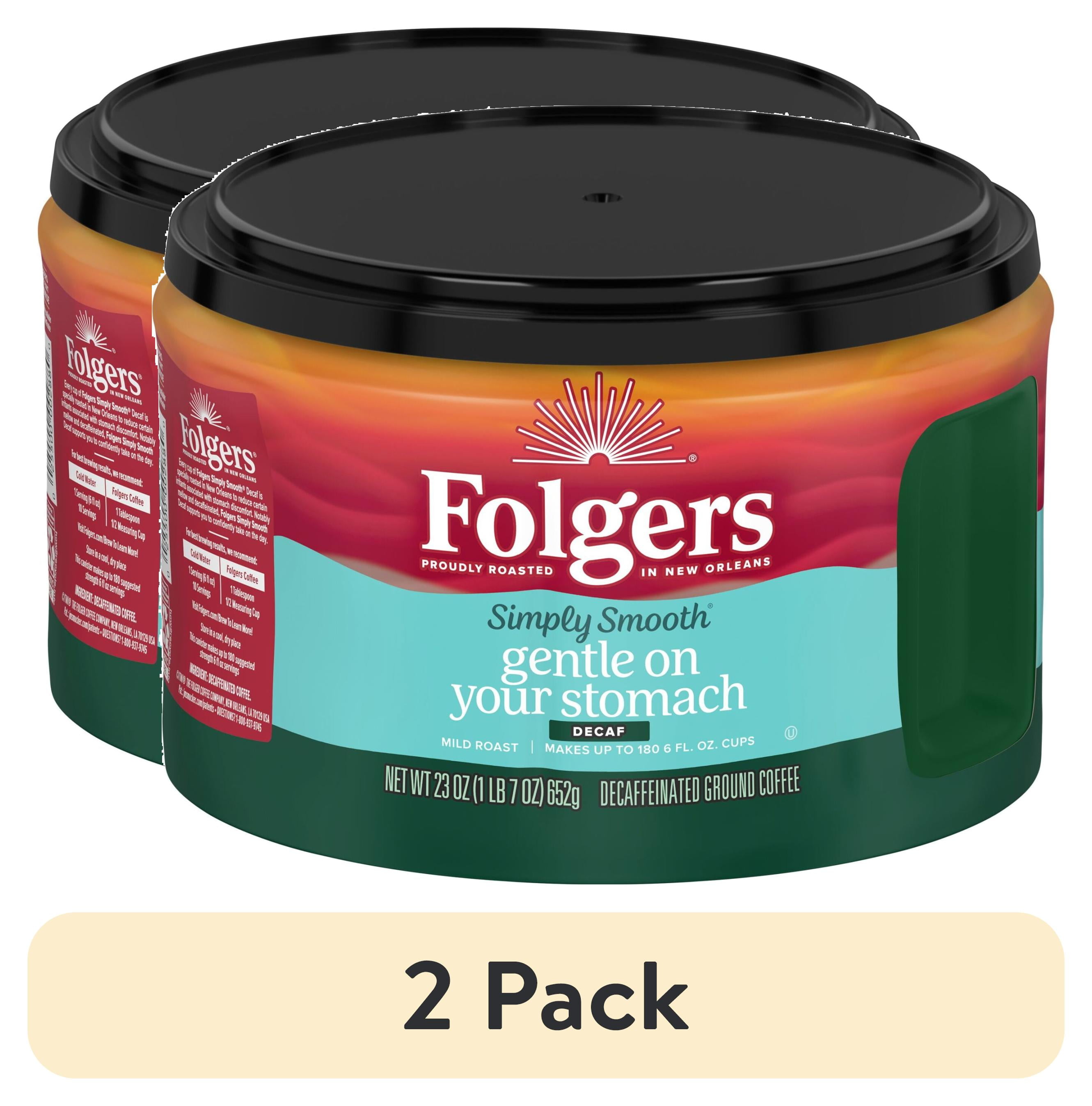 (2 pack) Folgers Simply Smooth Decaf Ground Coffee, 23 oz Canister ...