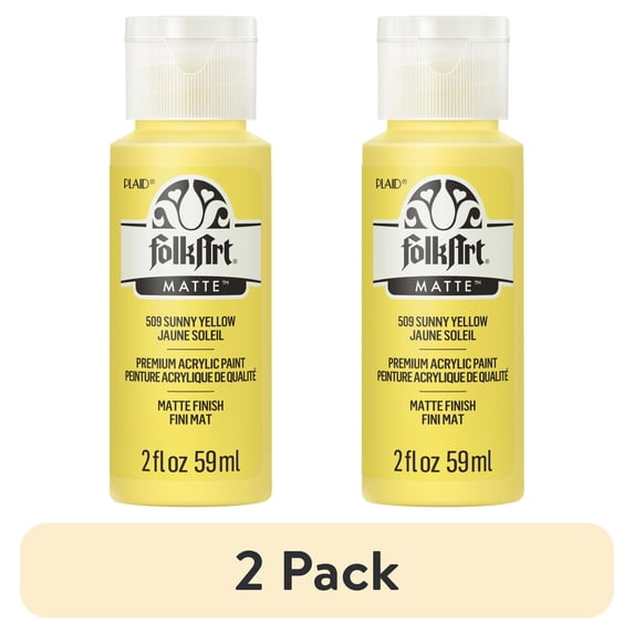 (2 pack) FolkArt Acrylic Craft Paint, Matte Finish, Sunny Yellow, 2 fl ...