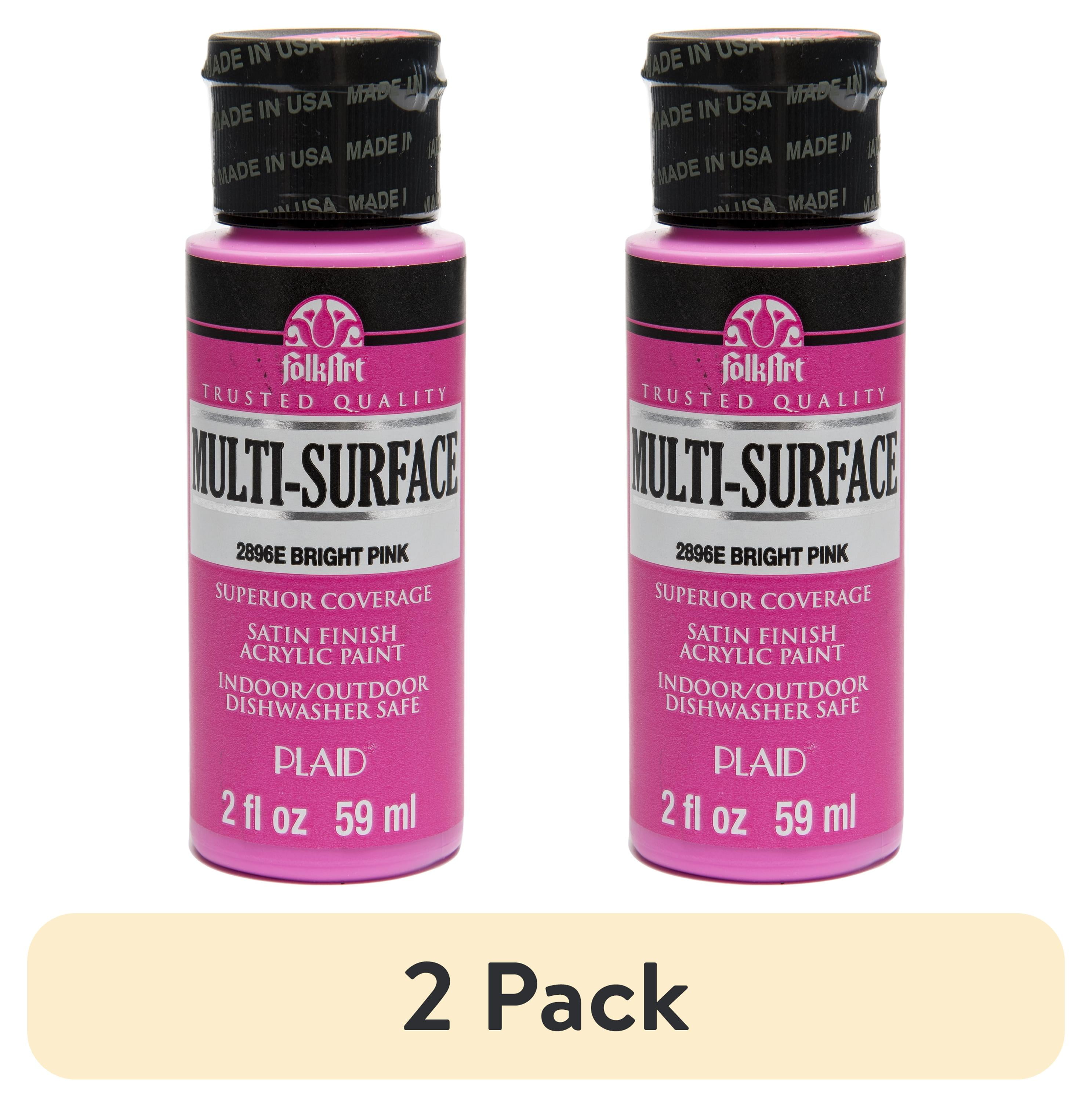 (2 pack) FolkArt Multi-Surface Satin Acrylic Paint, Bright Pink, 2 oz ...