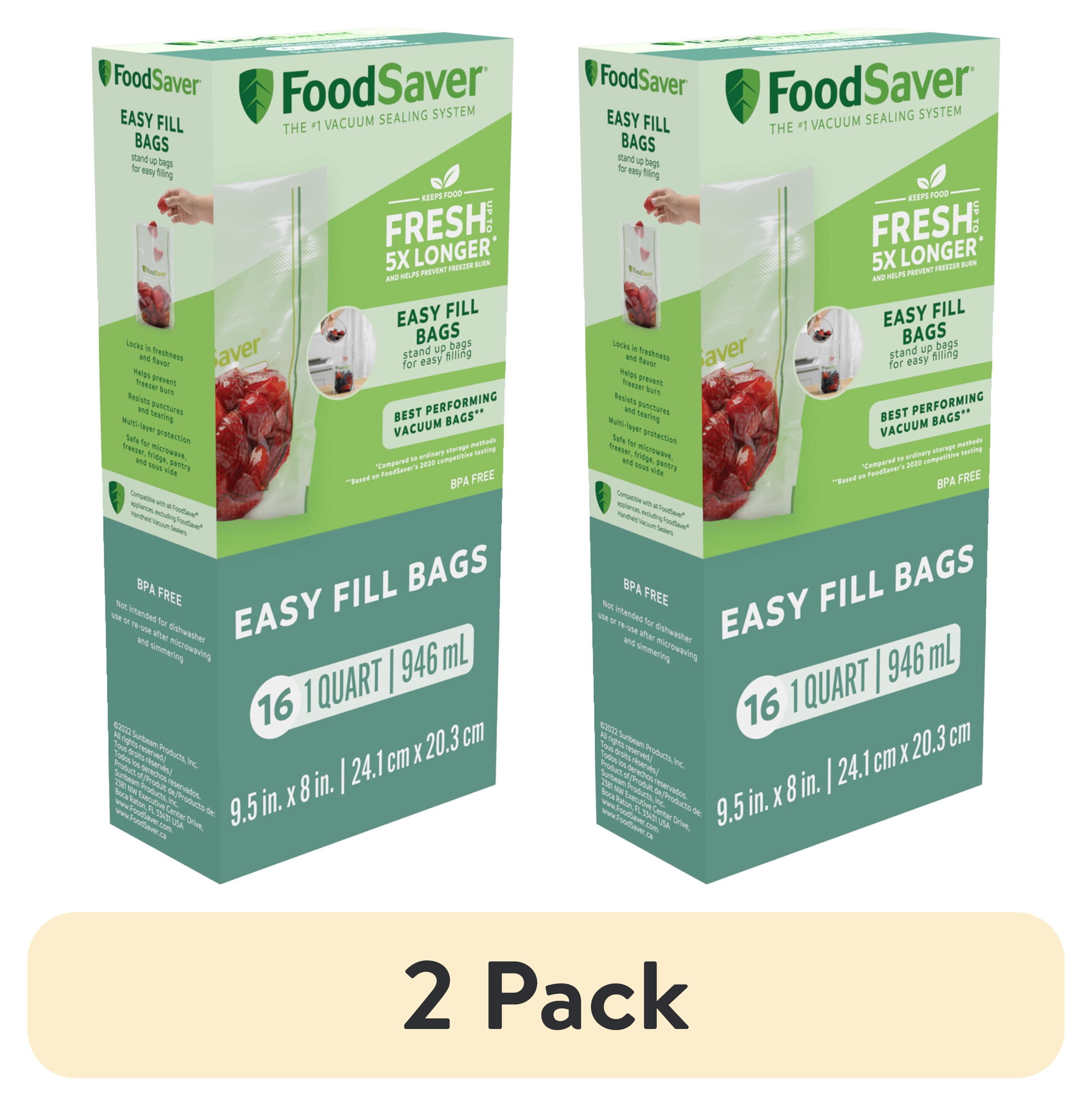 (2 pack) FoodSaver Easy Fill Vacuum Seal 1 Quart Bags, 16 Count ...