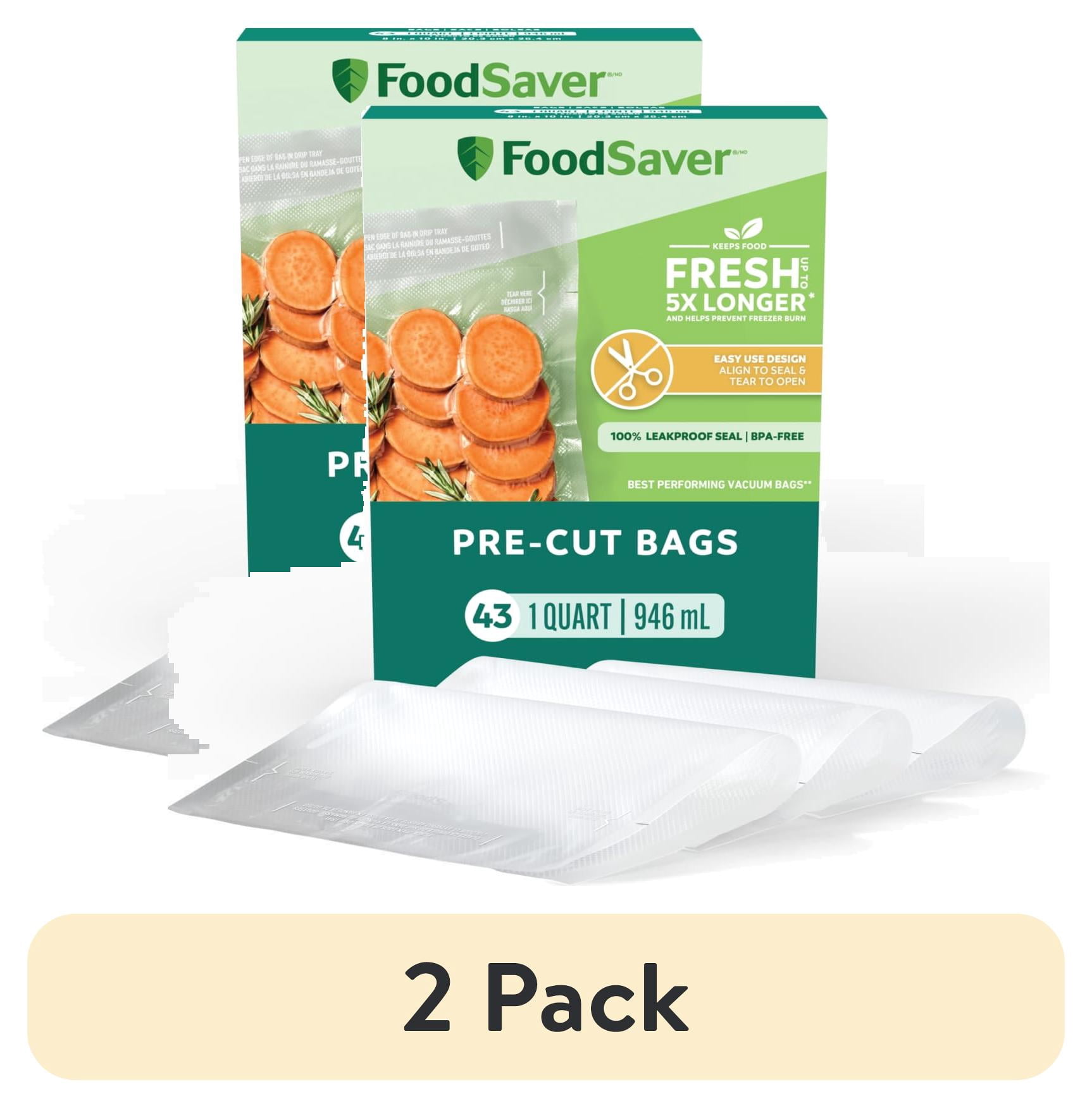 (2 pack) FoodSaver Quart Pre-Cut Vacuum Seal Bags, Easy Use Vacuum ...