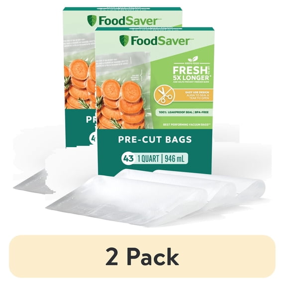 (2 pack) FoodSaver Quart Pre-Cut Vacuum Seal Bags, Easy Use Vacuum ...