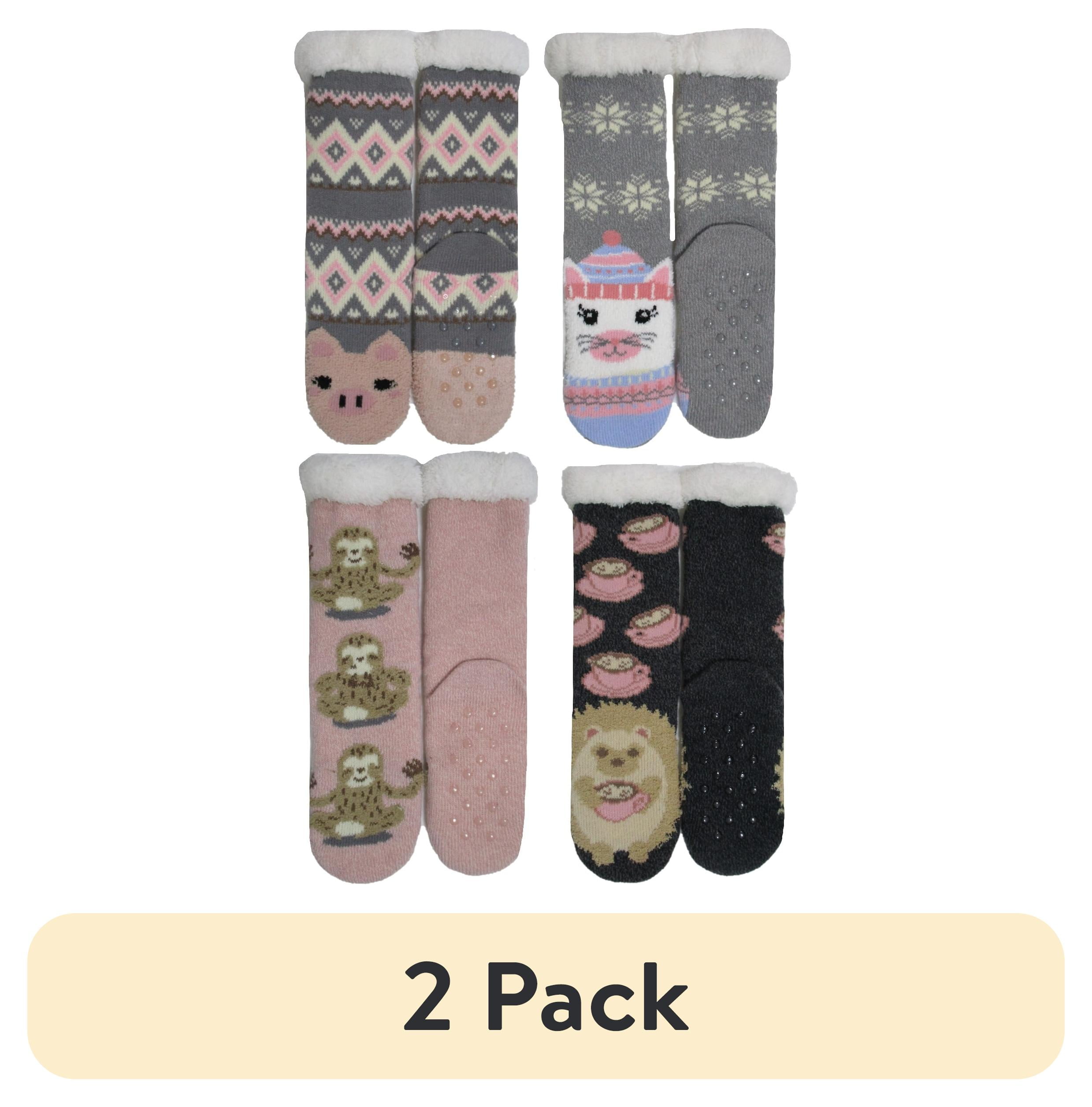 (2 pack) Fuzzy Babba, Women's Critter Long Cozy Warmer Knit Slipper ...