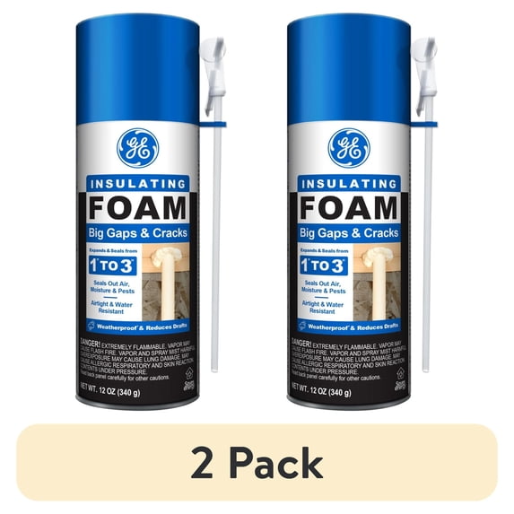 (2 pack) GE Big Gaps & Cracks Insulating Foam, Pack of 1, Yellow 12 oz ...