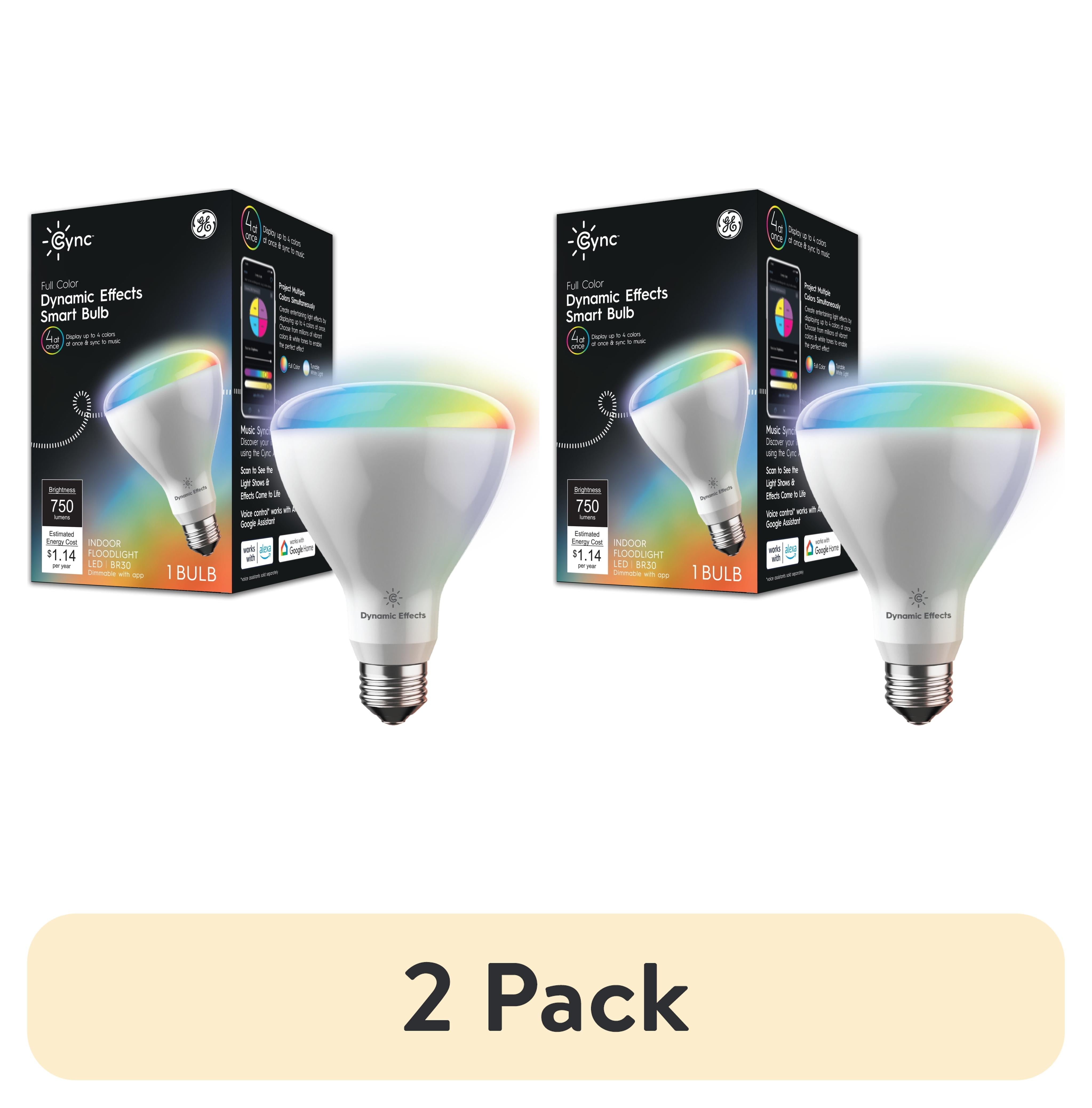 (2 pack) GE Cync Dynamic Effects BR30 Smart LED Light Bulb with Music ...