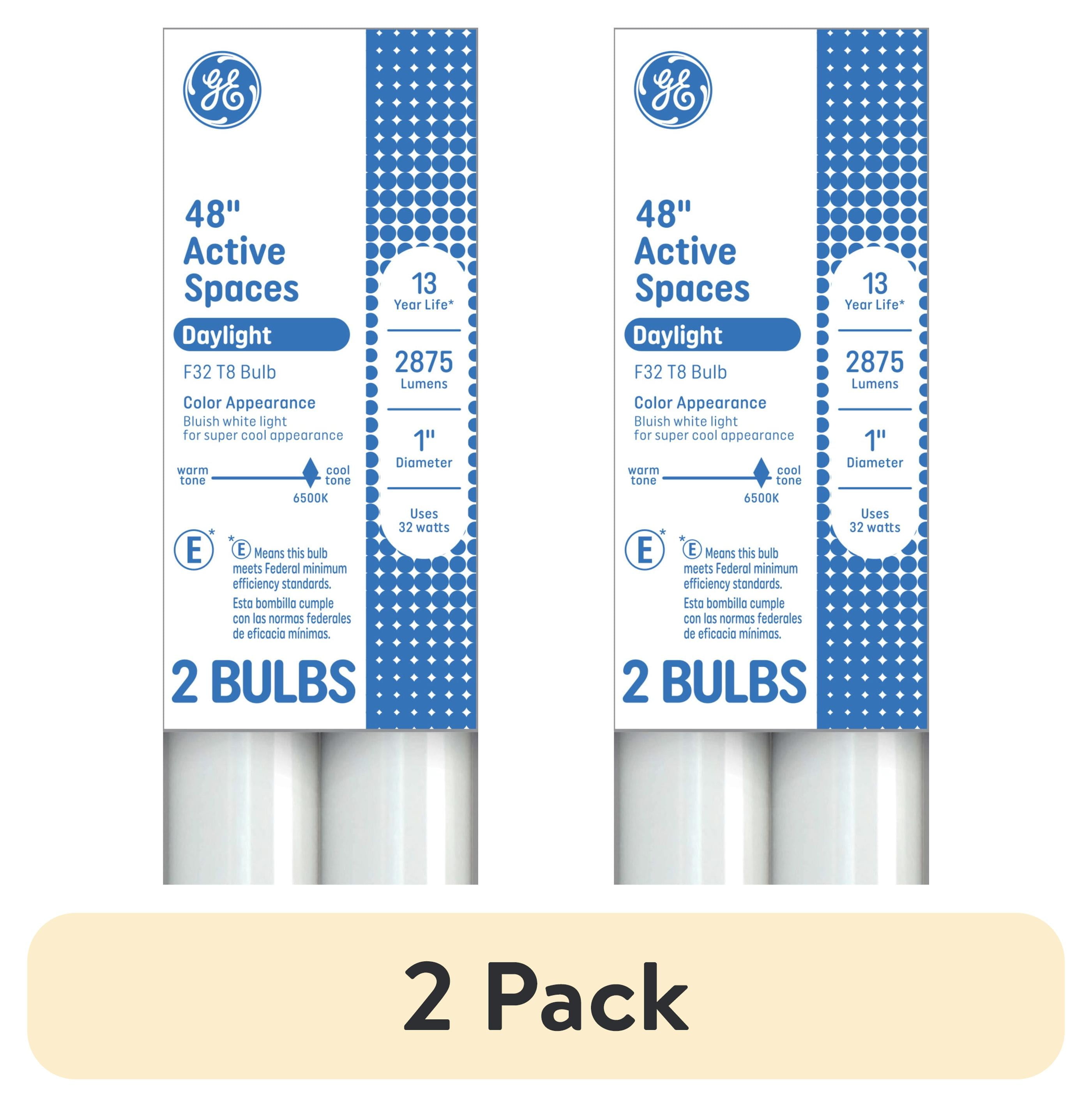 (2 pack) GE Fluorescent Tube Light Bulbs, 32 Watt, Daylight, 48in, T8 ...