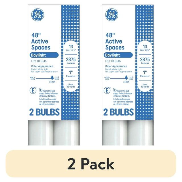 (2 pack) GE Fluorescent Tube Light Bulbs, 32 Watt, Daylight, 48in, T8 ...