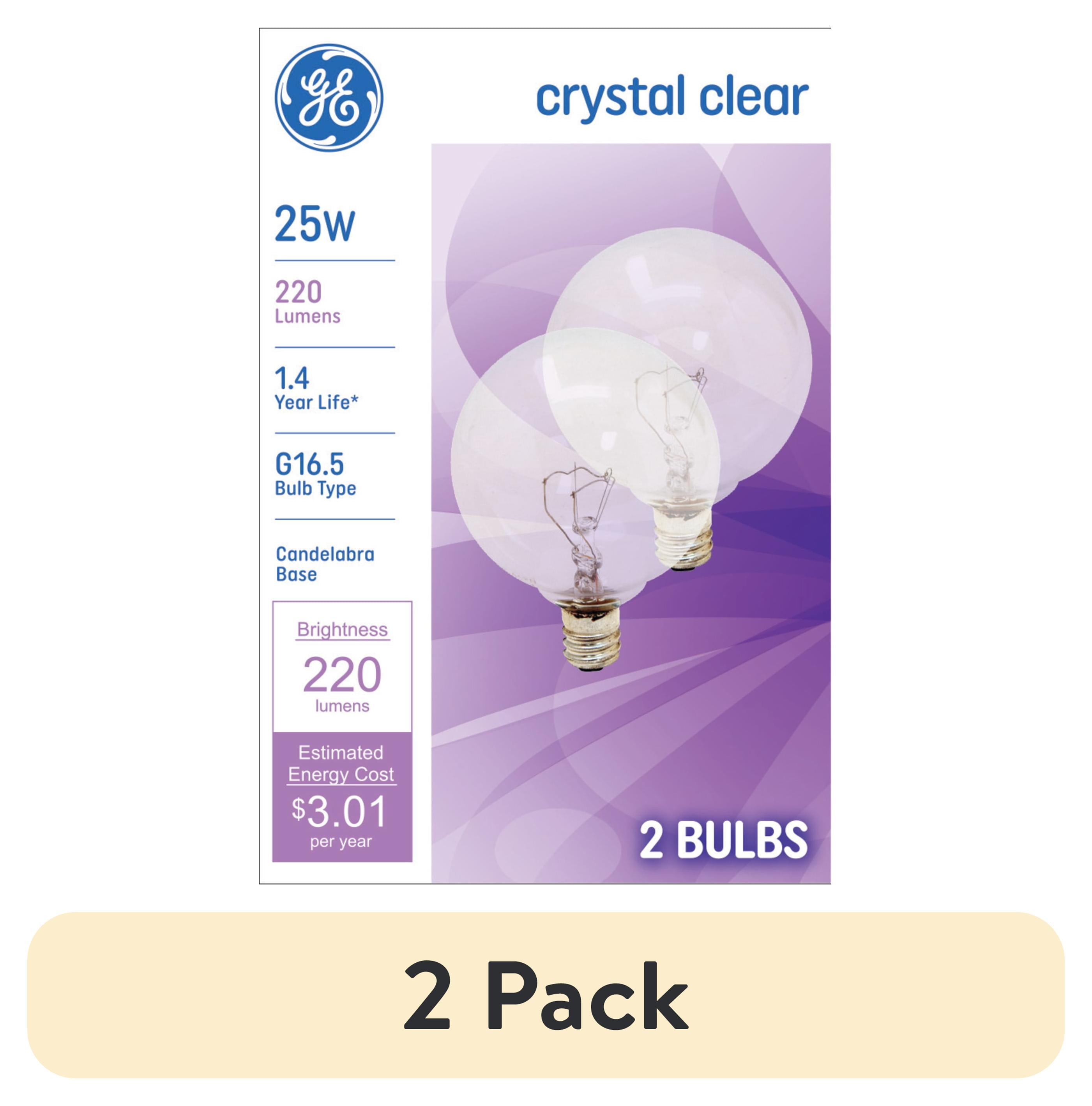 (2 pack) GE Incandescent Light Bulbs, 25 Watt, G16.5 Globe Bulbs, Small ...