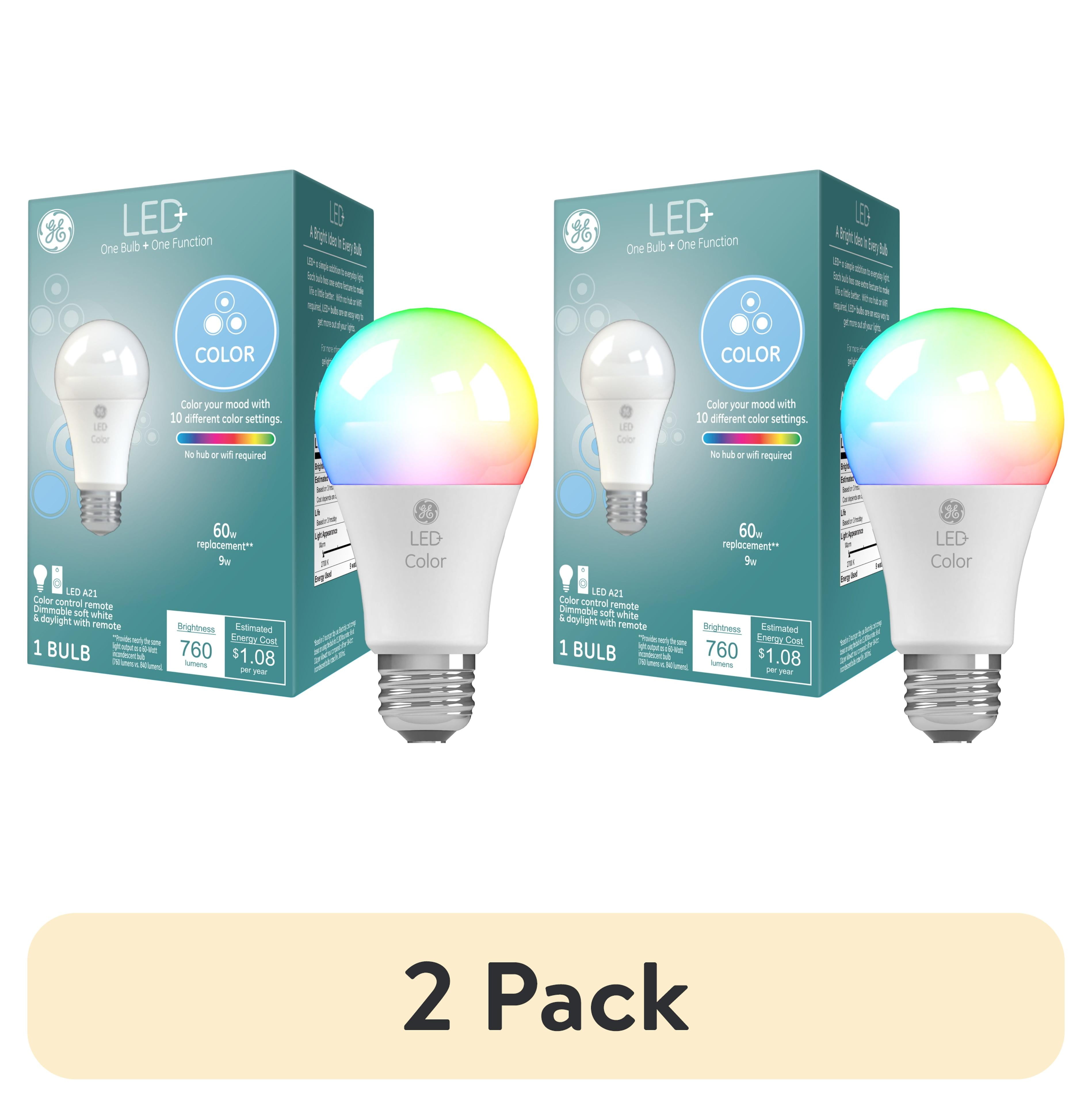 (2 pack) GE LED+ Color Changing LED Light Bulb, 9.5 Watt, A19 Bulb ...