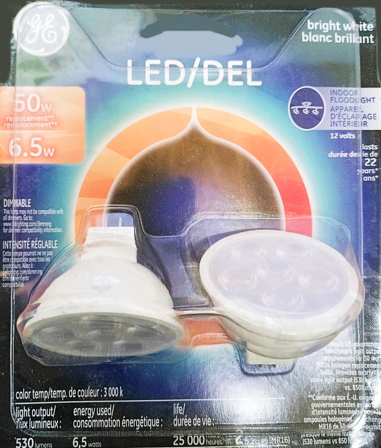 (2 pack) GE LED Indoor MR16 Floodlight, 50 watt equivalent using only 6 ...