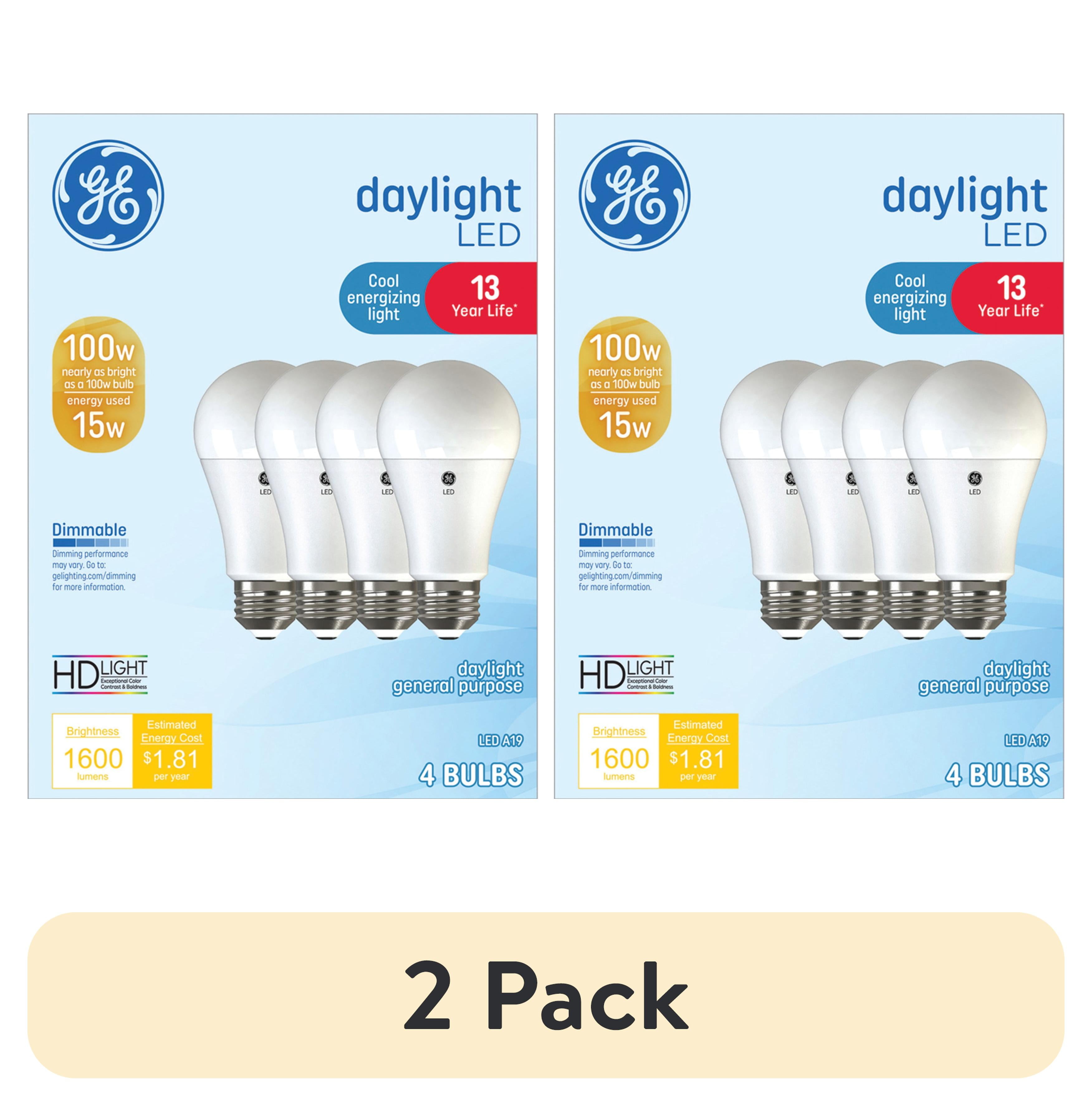 (2 pack) GE LED Light Bulbs, 100 Watt, Daylight, A19 Bulbs, Medium Base, Frosted Finish, 13yr ...