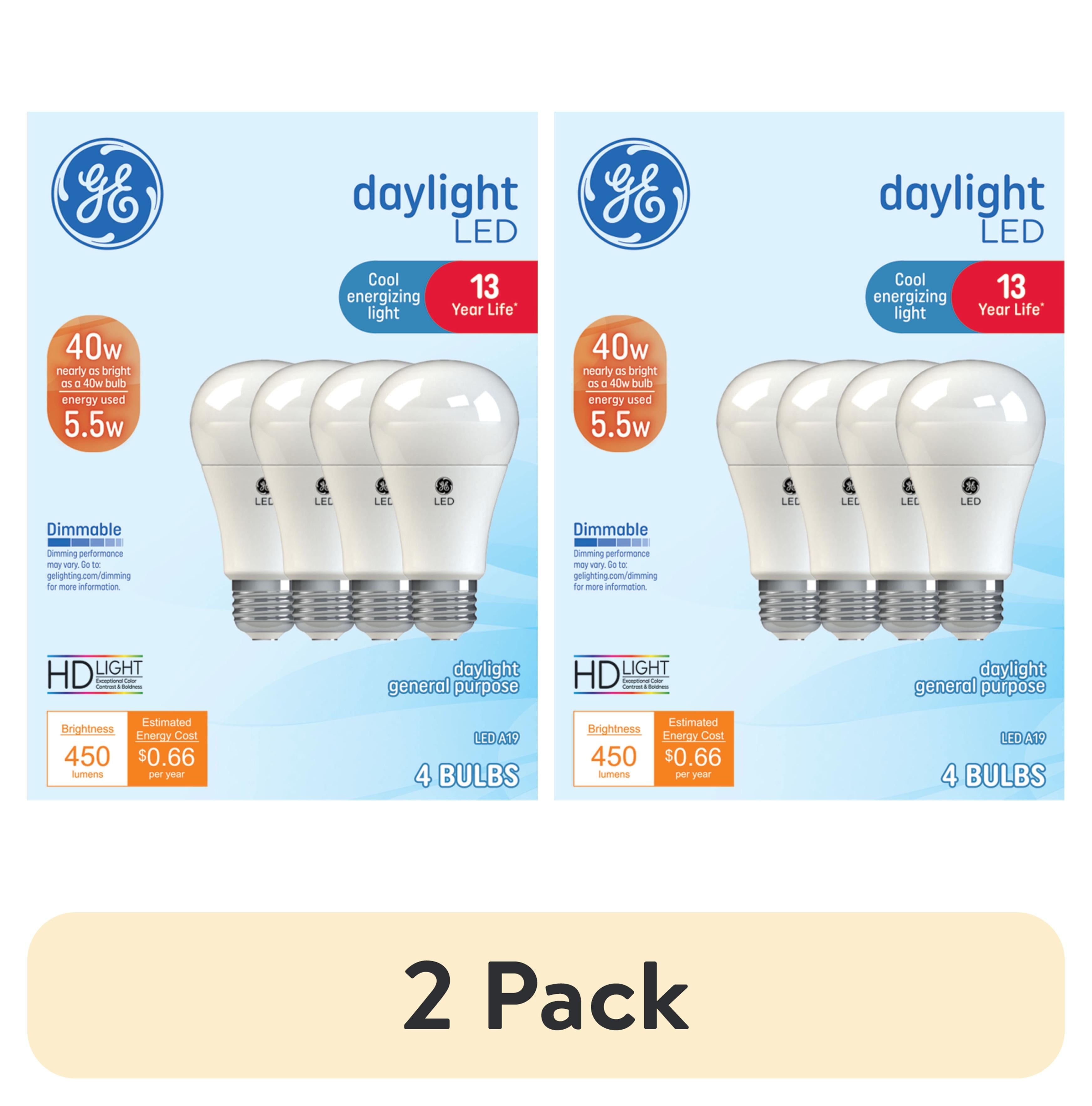 (2 pack) GE LED Light Bulbs, 40 Watts, Daylight, A19 Bulbs, Medium Base ...