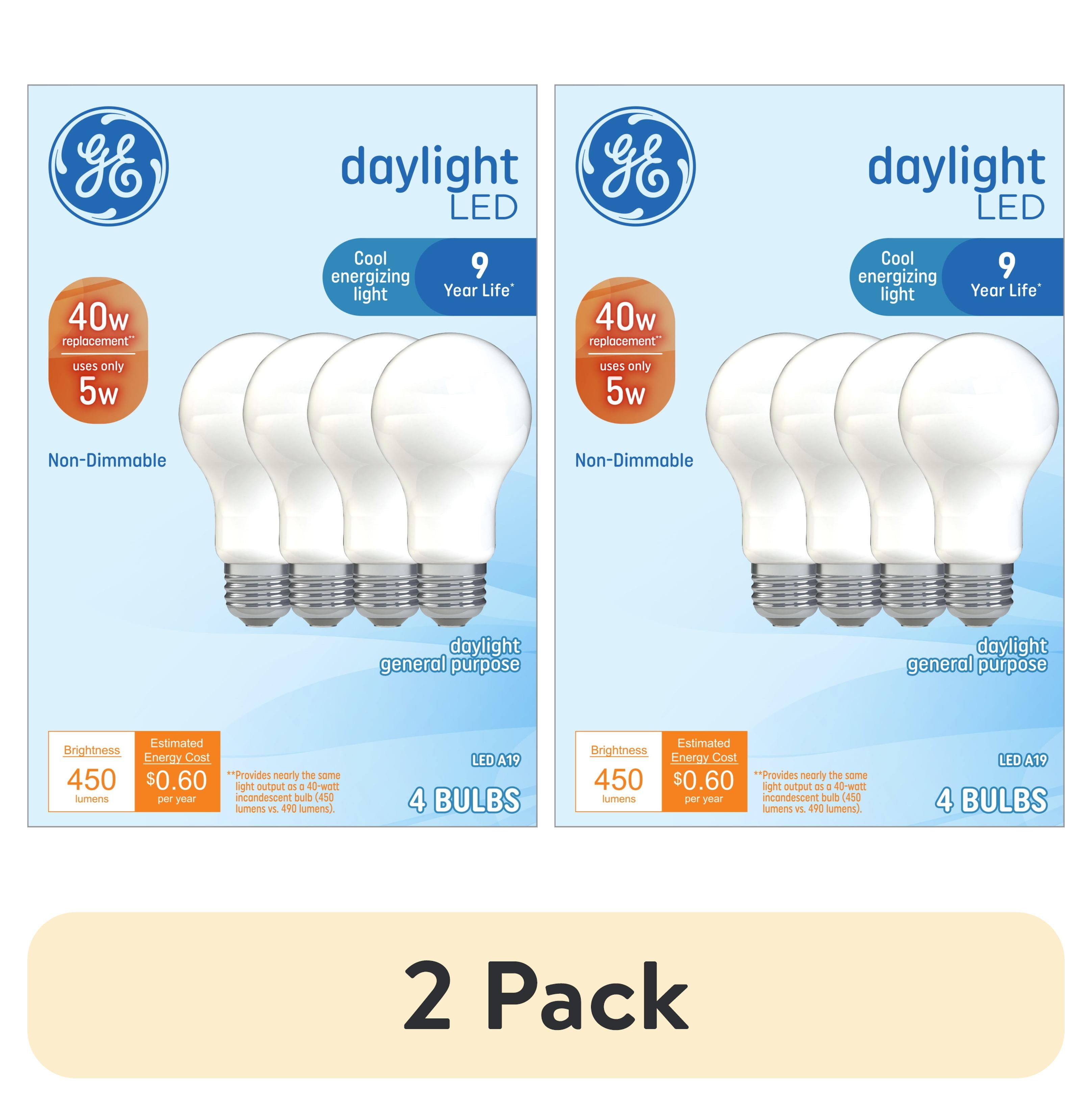 (2 pack) GE LED Light Bulbs, 40 Watts, Daylight, A19 Bulbs, Medium Base ...
