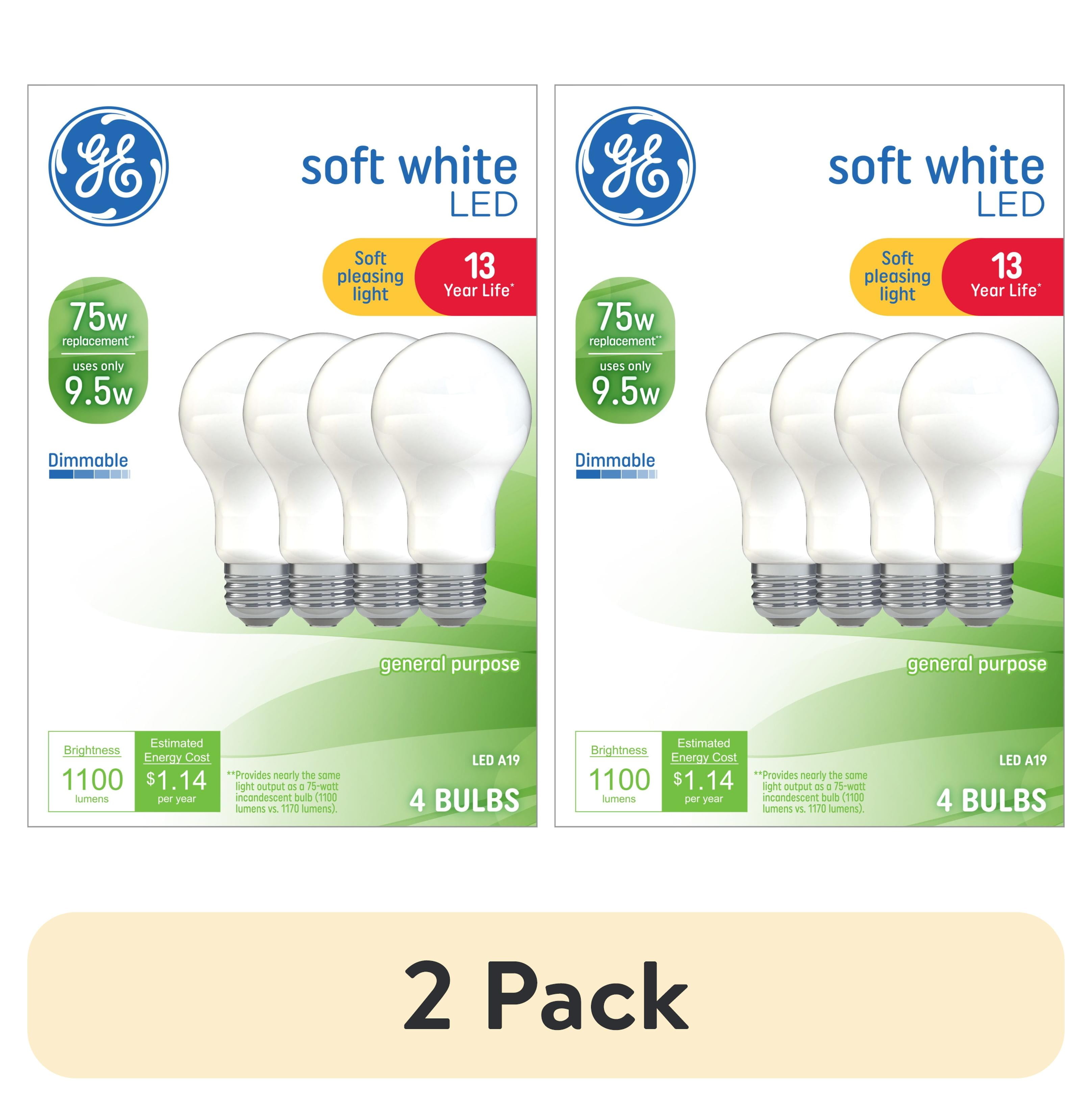 (2 pack) GE LED Light Bulbs, 75 Watt, Soft White, A19 Bulbs, Medium Base, Frosted Finish, 13yr ...