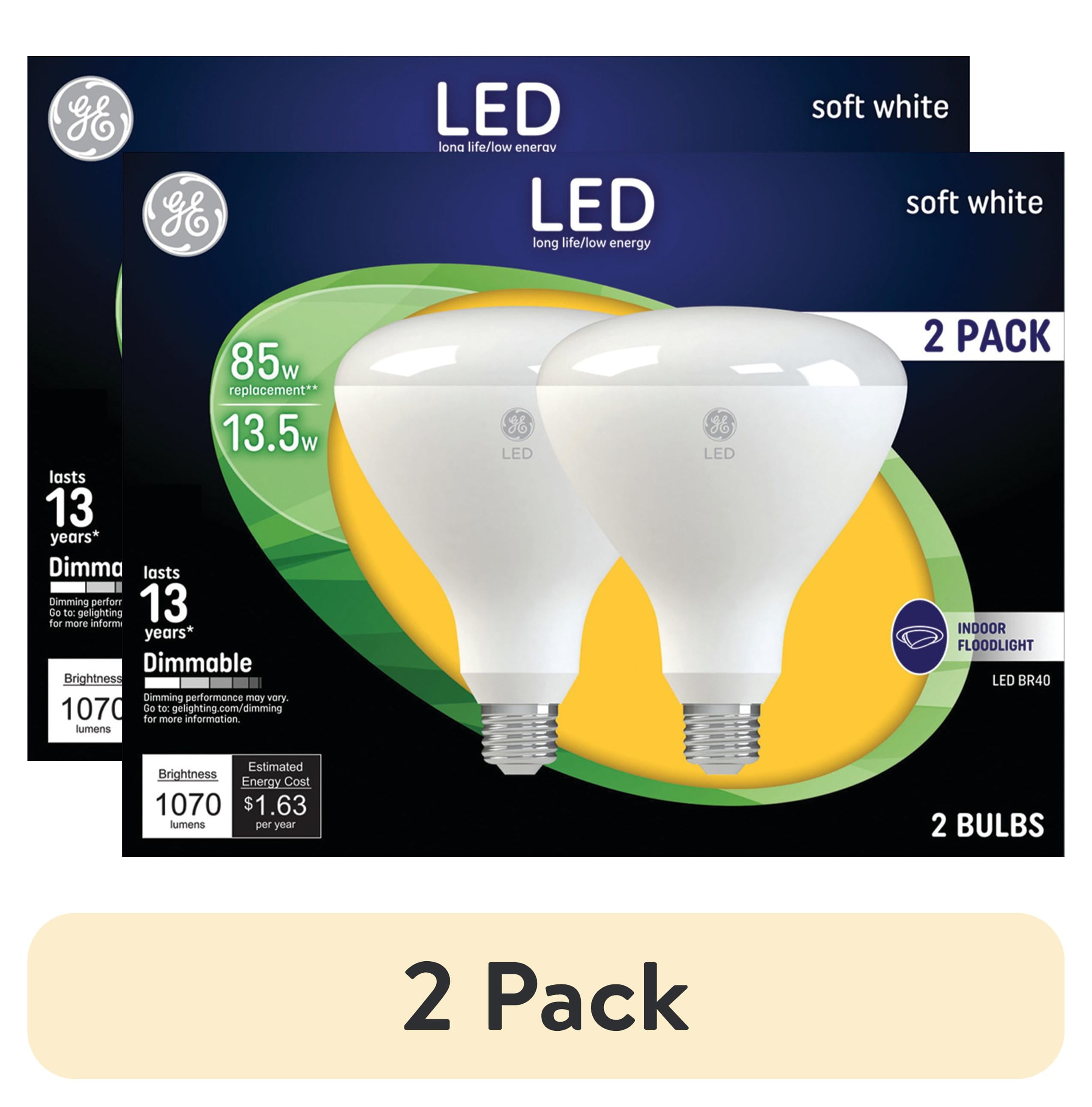 (2 pack) GE LED Light Bulbs, 85 Watt, Soft White, BR40 Floodlights, Medium Base, Frosted Finish ...