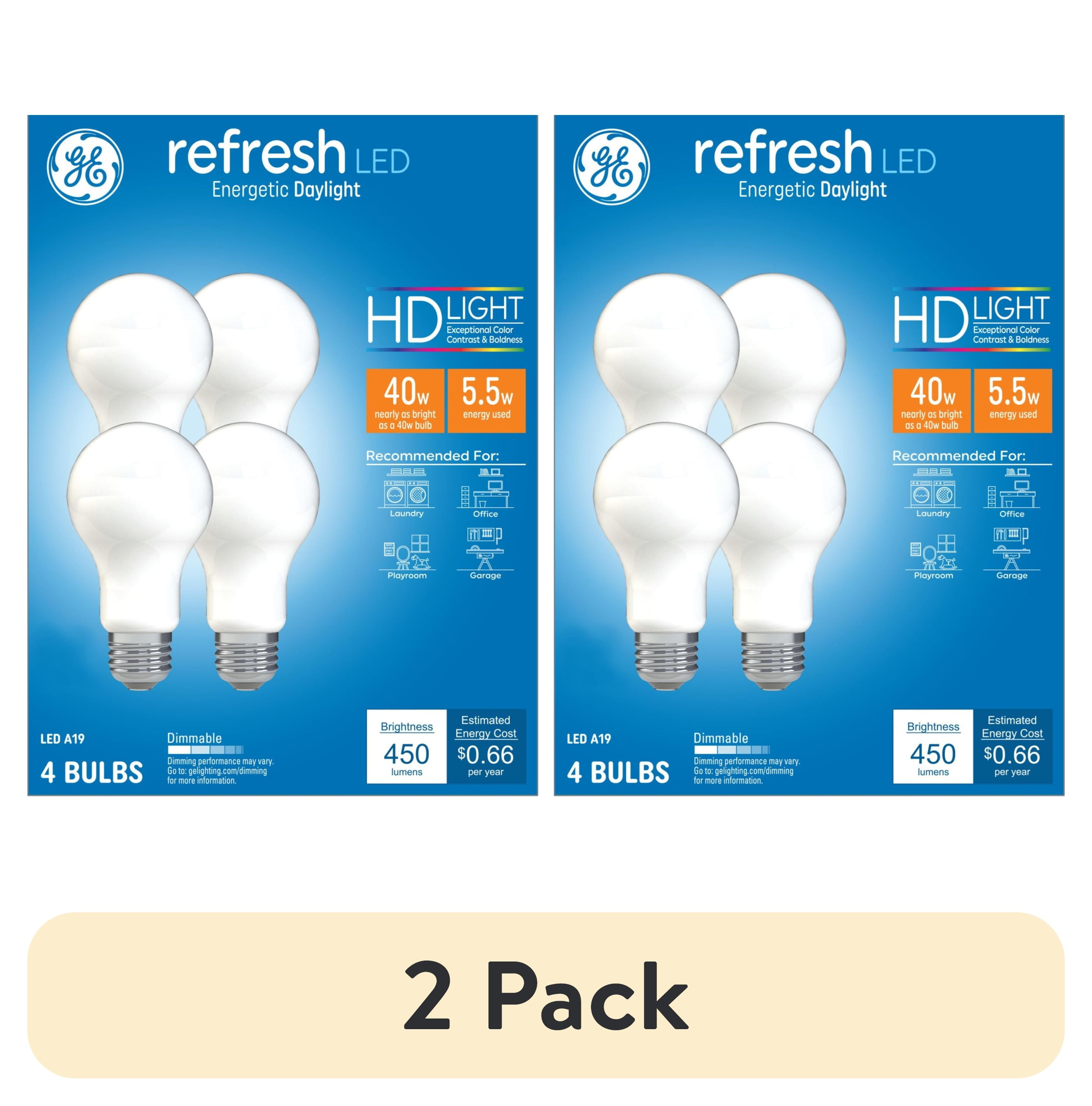(2 pack) GE Refresh HD LED Light Bulbs, 40 Watts, Daylight, A19 Bulbs, Medium Base, Frosted ...