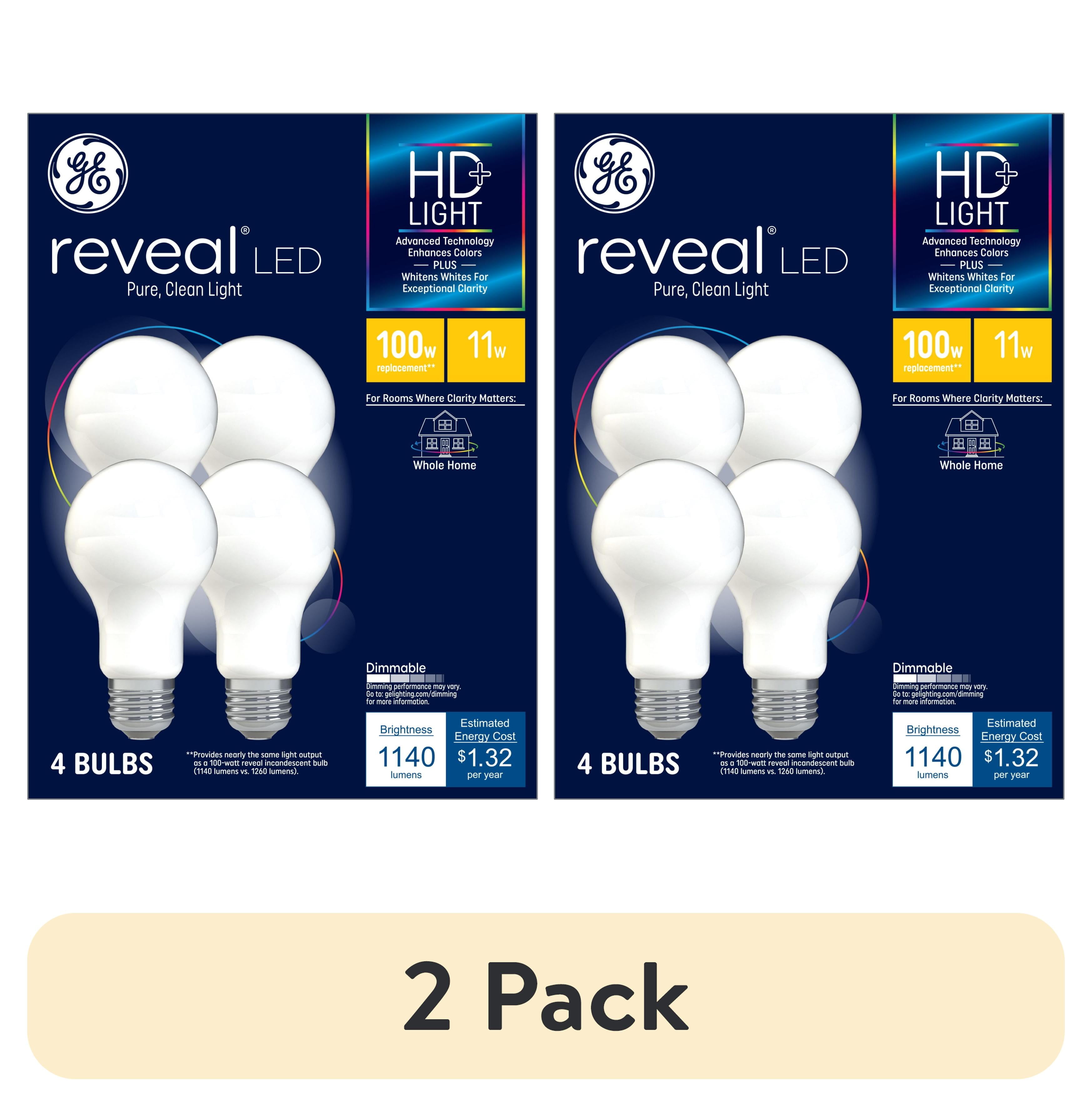 (2 pack) GE Reveal HD+ LED Light Bulbs, 100 Watt, A19 Bulbs, Medium ...