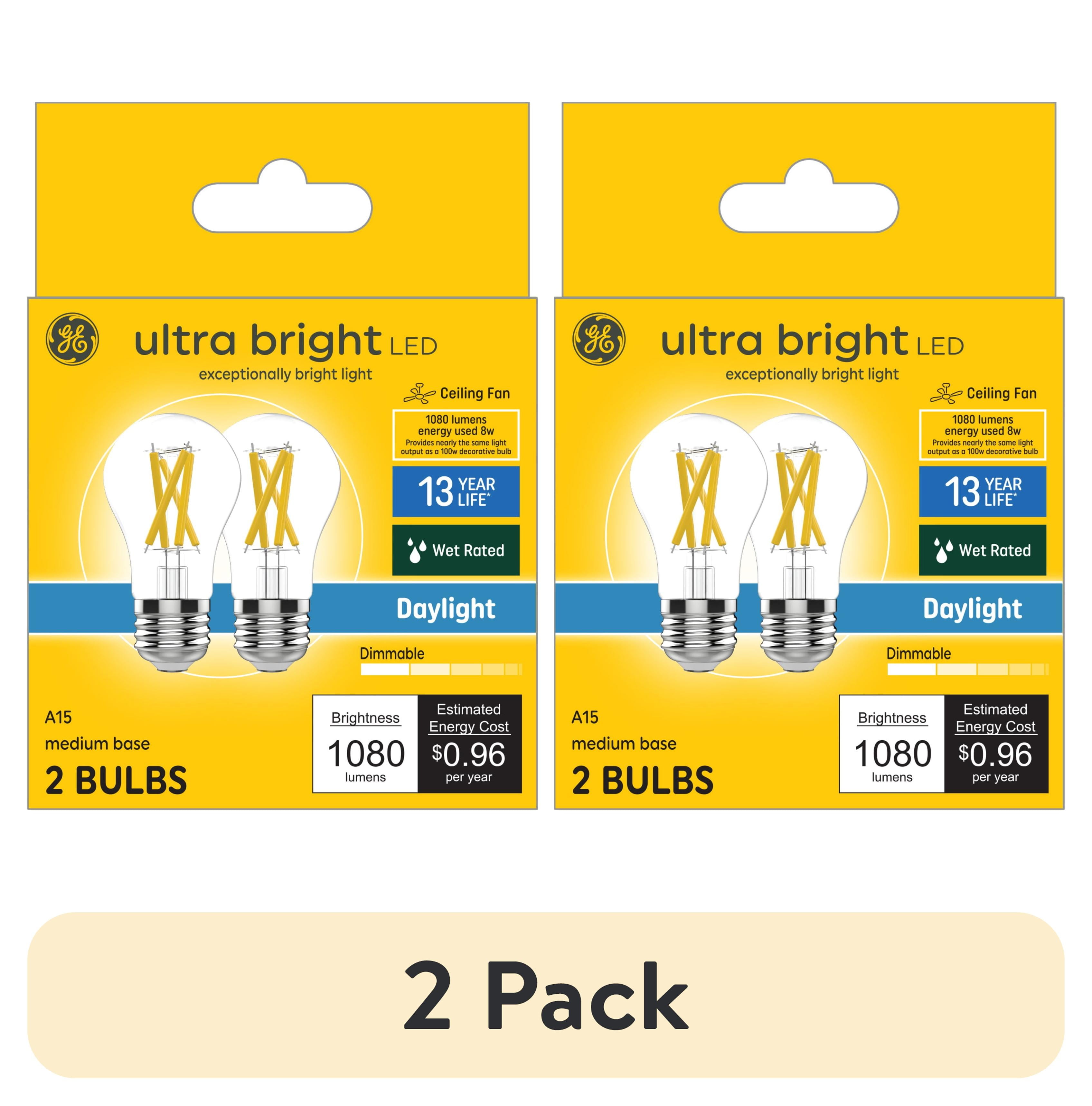 (2 pack) GE Ultra Bright LED Light Bulbs, 100 Watt, Daylight, A15 ...