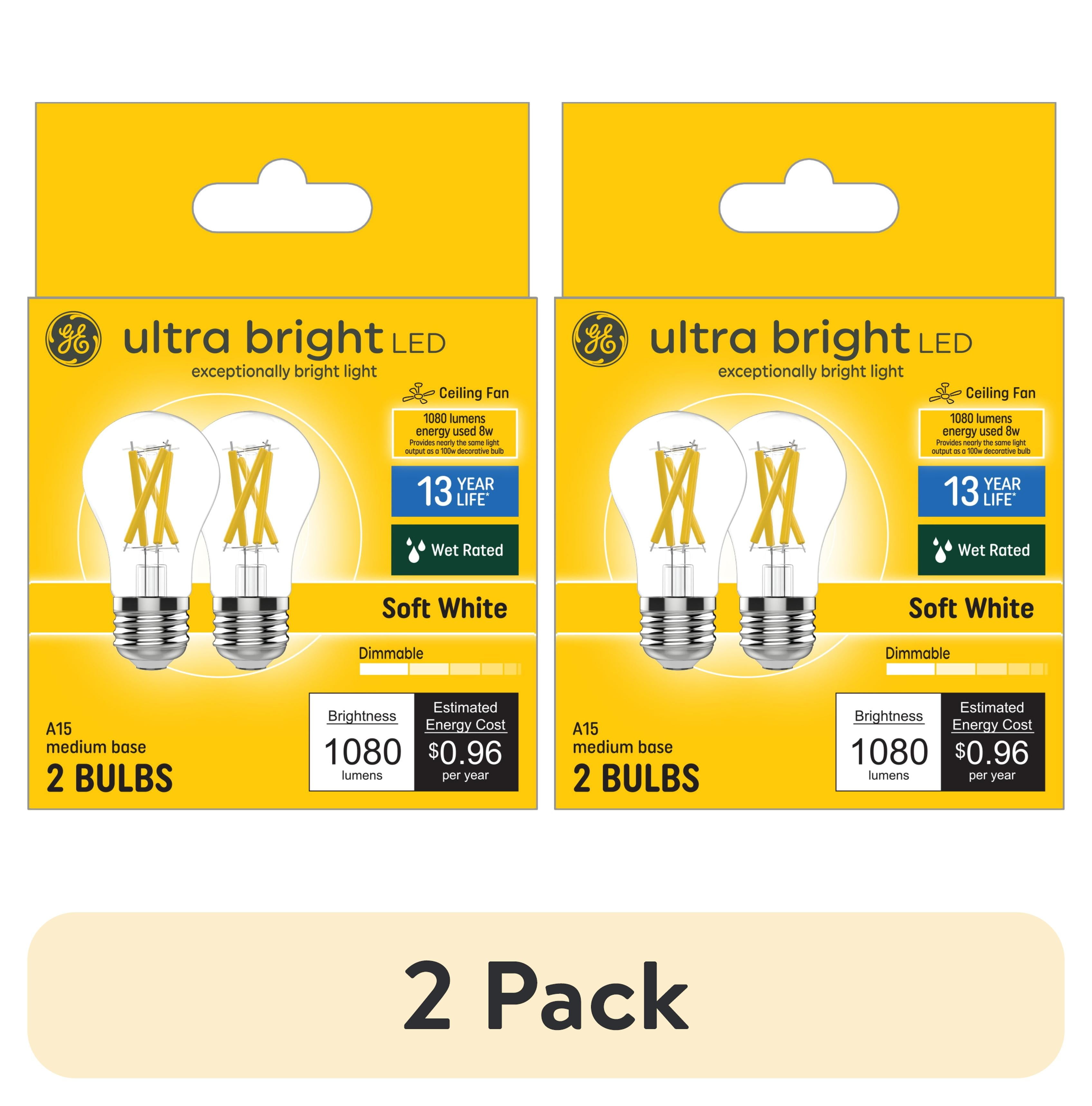 (2 pack) GE Ultra Bright LED Light Bulbs, 100 Watt, Soft White, A15 ...