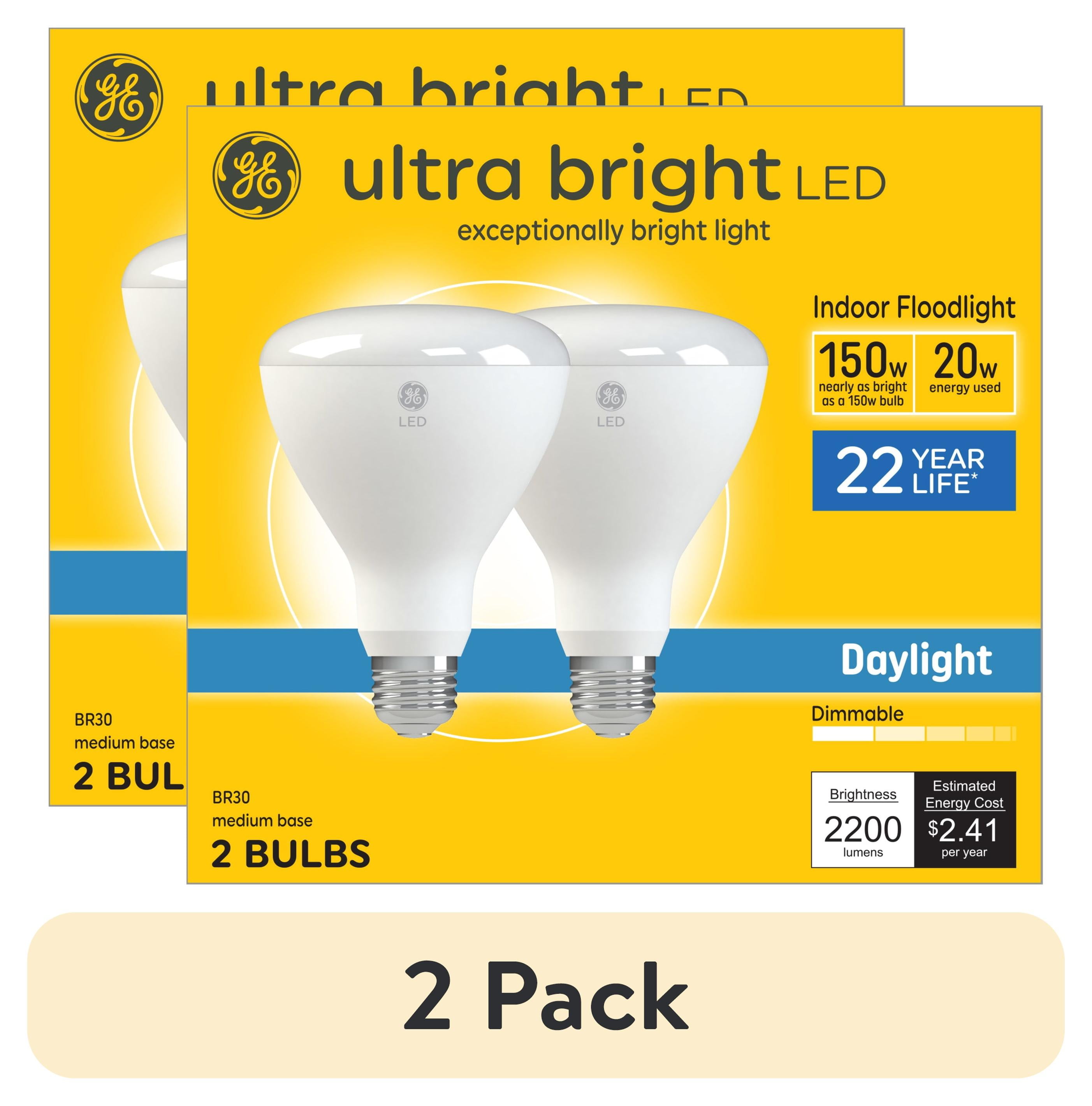 (2 pack) GE Ultra Bright LED Light Bulbs, 150 Watt, Daylight, BR30 ...