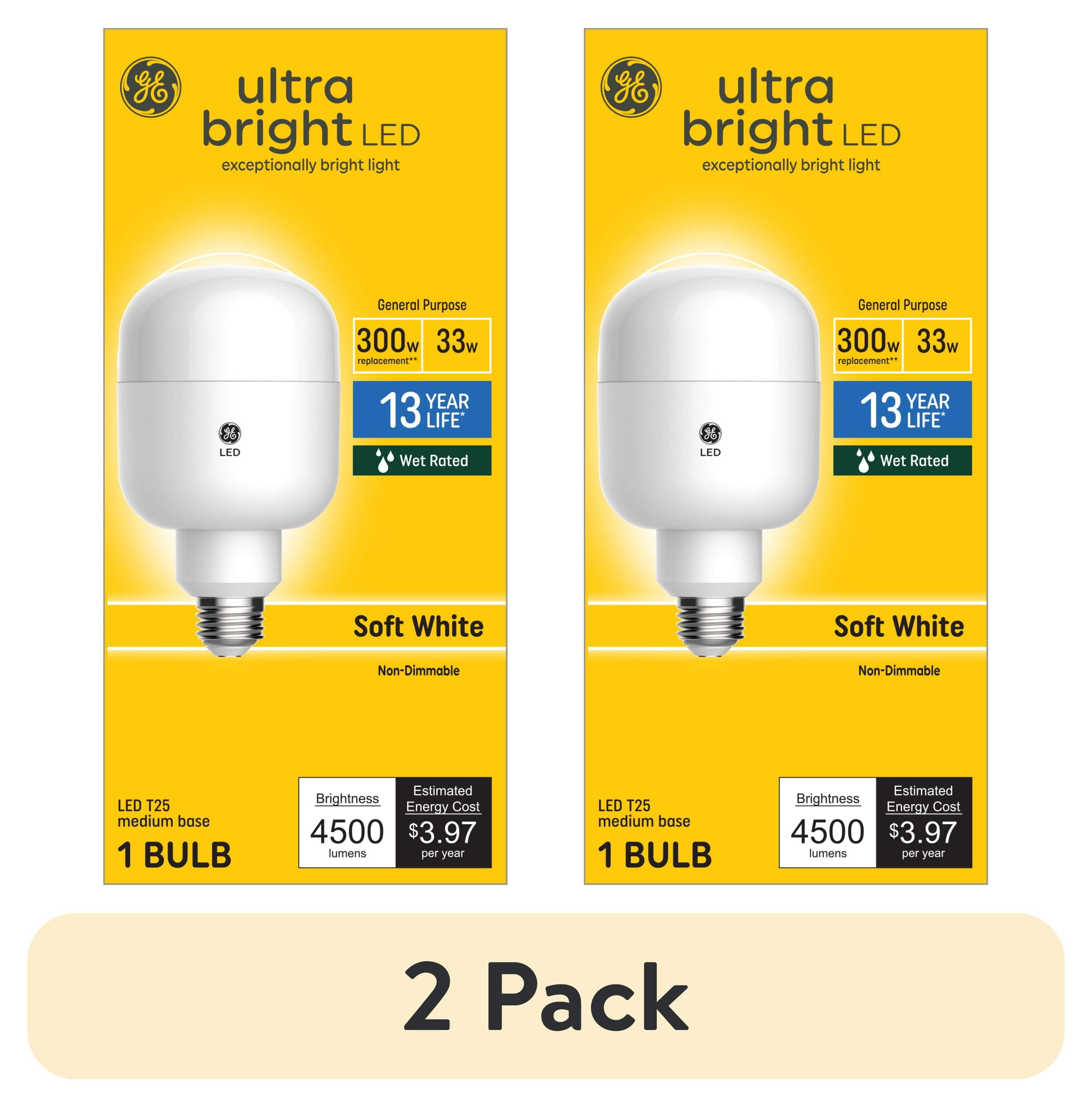 (2 pack) GE Ultra Bright LED Light Bulbs, 300 Watt, Soft White, T25 ...