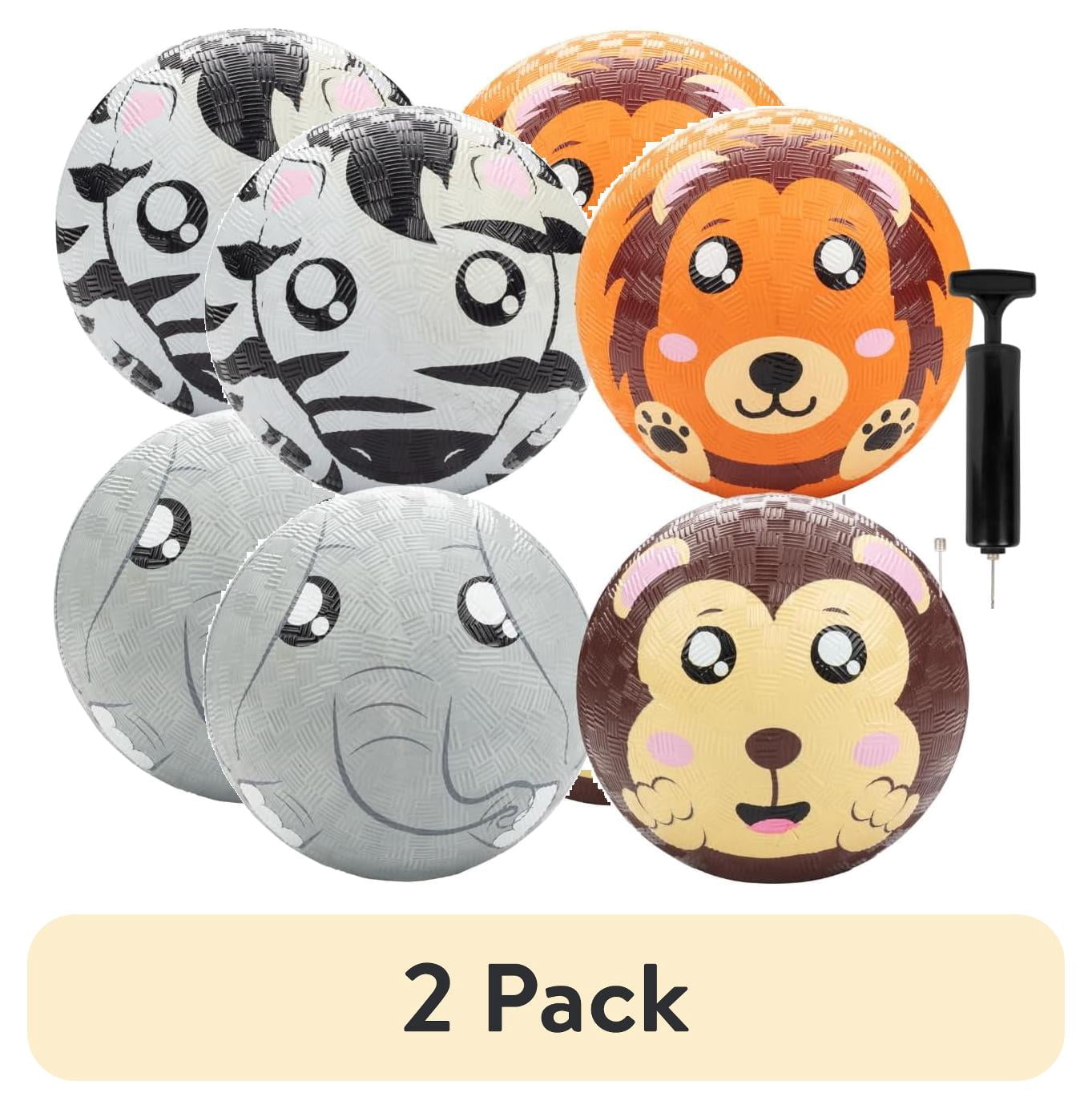 (2 pack) Gaga Ball 5 Inch Playground Balls with Air Pump (4 pk, Animals ...