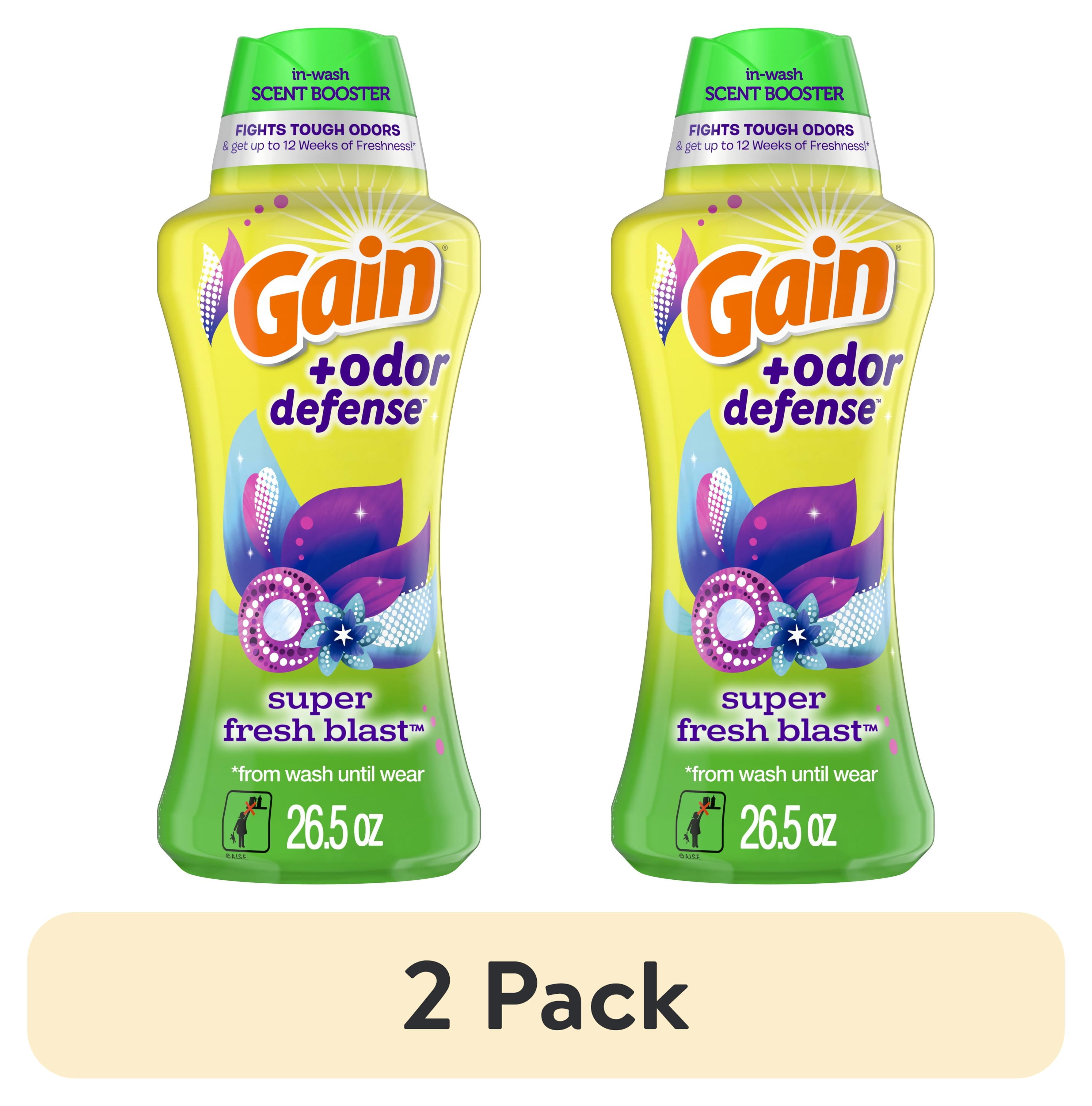 (2 pack) Gain + Odor Defense In-Wash Scent Booster, Super Fresh Blast ...