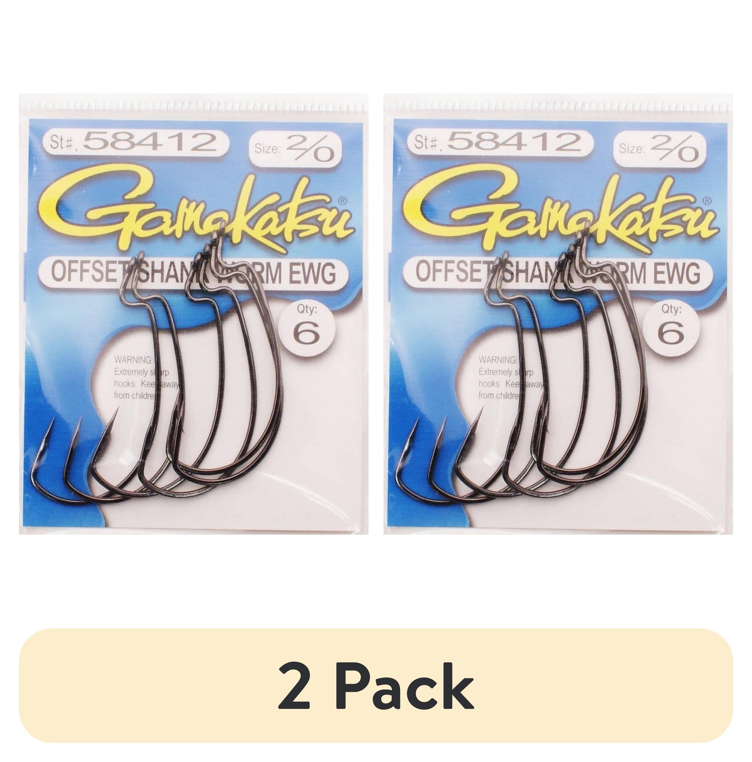 (2 pack) Gamakatsu Worm Offset EWG Hook in High Quality Carbon Steel, Size 2/0, NS Black, 6-Pack ...
