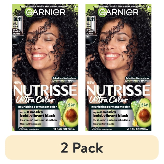 (2 pack) Garnier Nutrisse Nourishing Hair Color Creme, BL11 Jet Blue ...