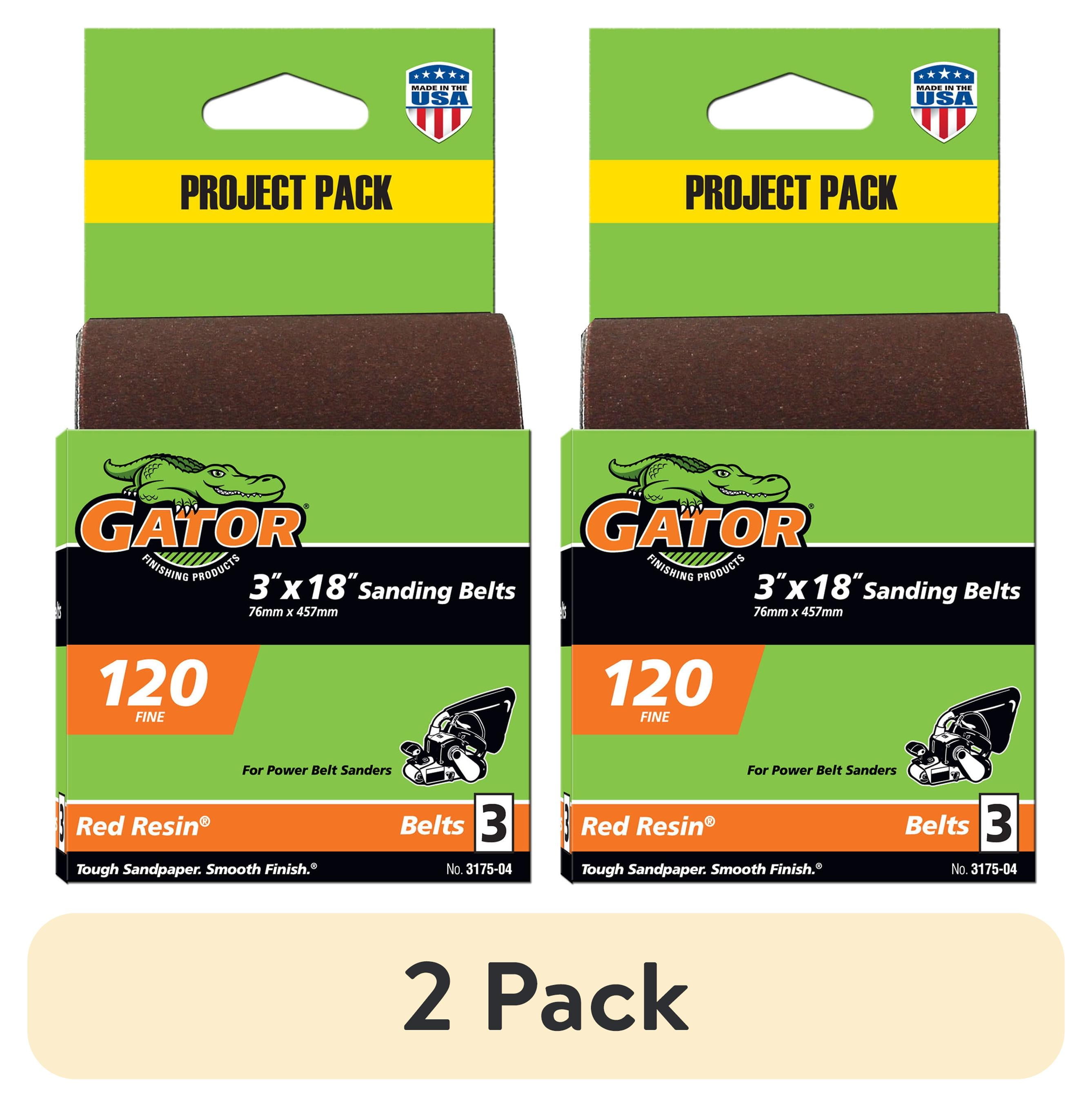 (2 pack) Gator 3-Inch x 18-Inch Red Resin Multi-Surface Sanding Belt, 120-Grit, 3-Pack, 3175-04 ...