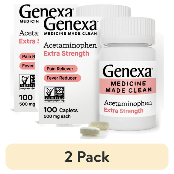 (2 pack) Genexa Clean Acetaminophen Extra Strength Pain Relief, Dye ...