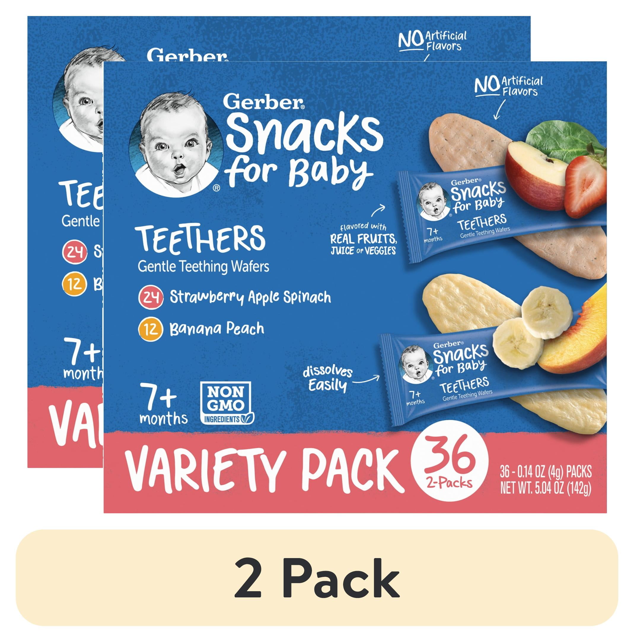 (2 pack) Gerber Gentle Teething Wafers, Variety Pack Baby Teethers, 72 ...