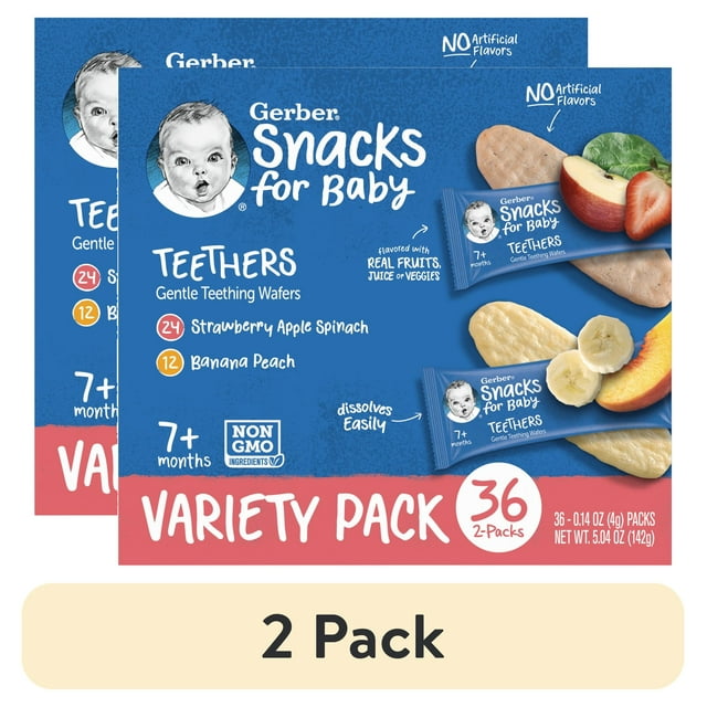 (2 pack) Gerber Gentle Teething Wafers, Variety Pack Baby Teethers, 72 ...
