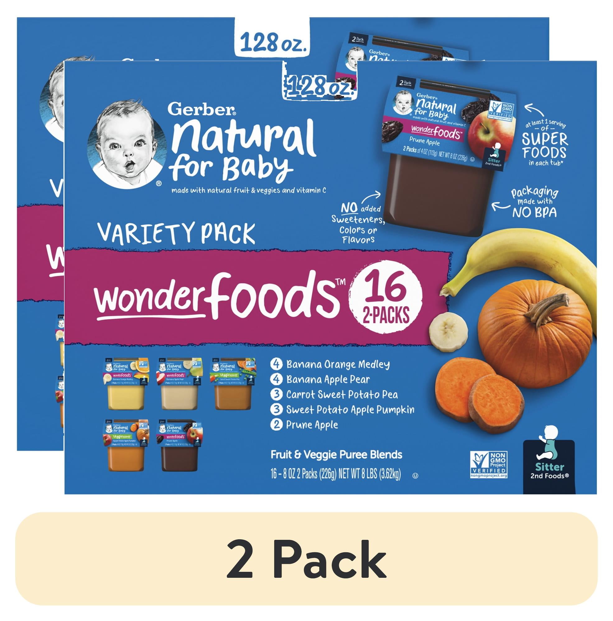 (2 pack) Gerber Stage 2 Baby Food, Wonder Foods Variety Pack, 4 oz Tubs ...