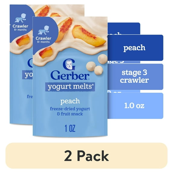 (2 pack) Gerber Stage 3 Baby Food Snacks, Peach Yogurt Melts, 1 oz Bag ...