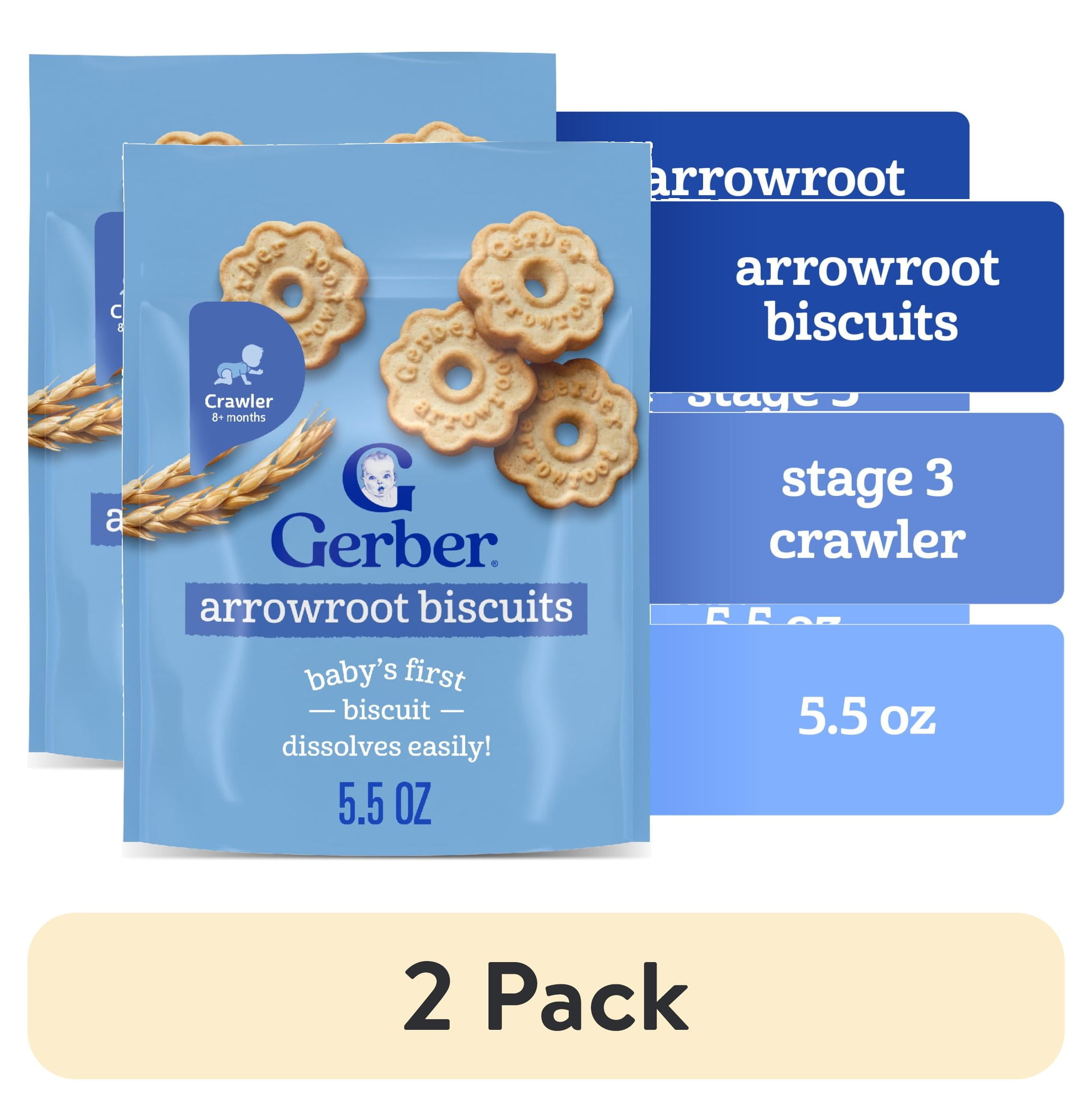 (2 pack) Gerber Snacks for Baby Biscuits, Arrowroot, 5.5 oz Bag ...