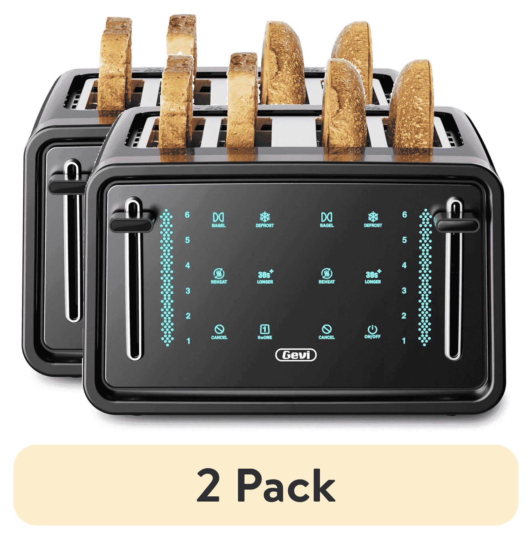 (2 pack) Gevi 4-Slice Toaster Stainless Steel Dual Control Panels with ...