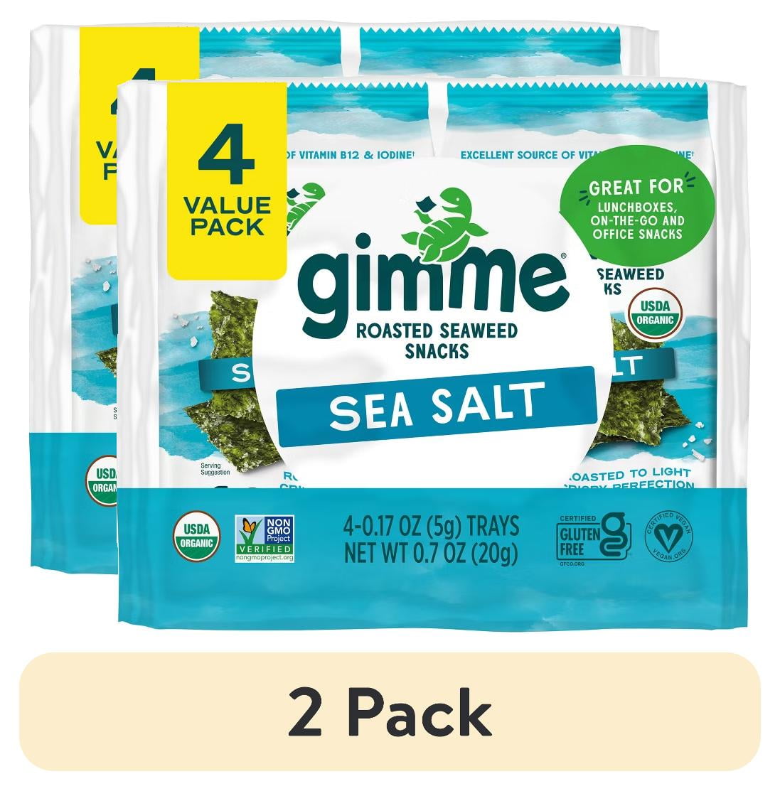 (2 pack) Gimme Organic Roasted Seaweed Snacks with Sea Salt, 4 Pack, 5g ...