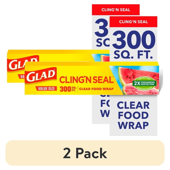 (2 pack) Glad Cling N Seal Plastic Food Wrap, 300 Square Foot Roll ...