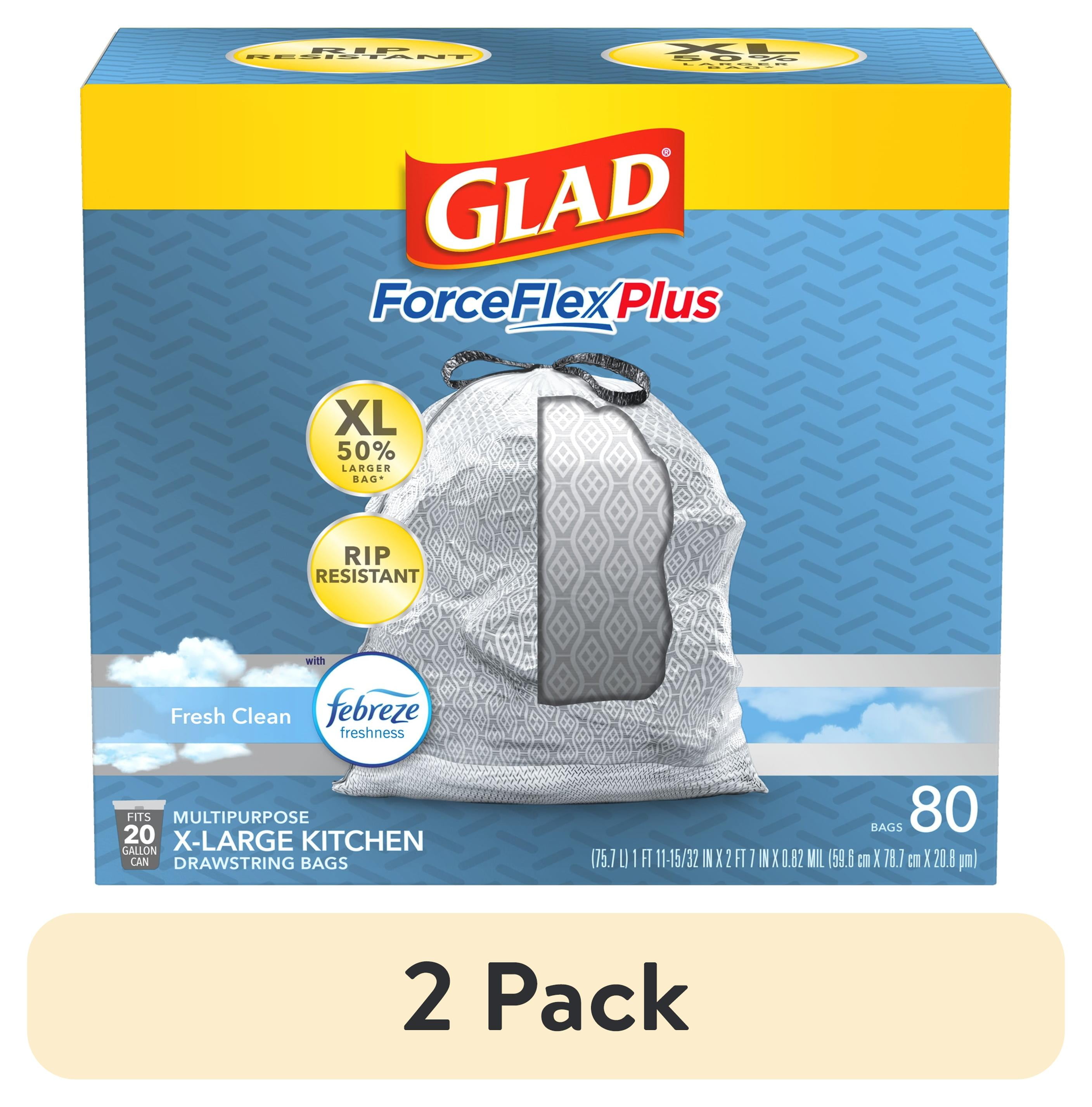 (2 pack) Glad ForceFlex Plus 20 Gallon Gray Drawstring XL Kitchen Trash ...