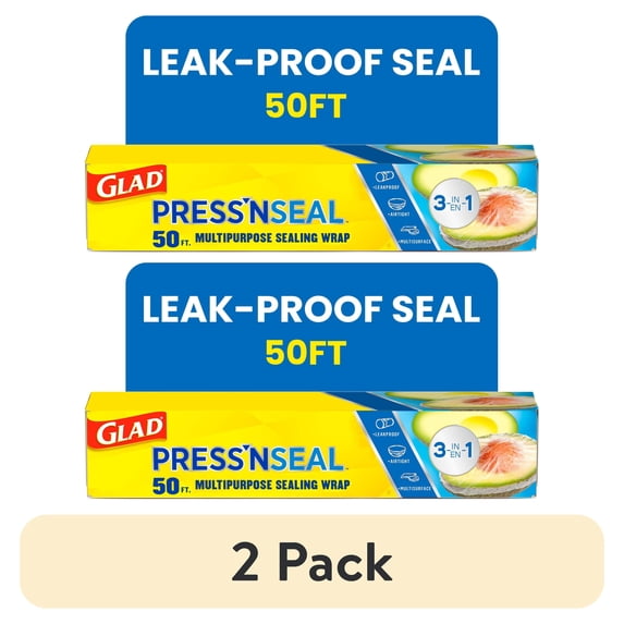 (2 pack) Glad Press'n Seal Food Plastic Wrap, 50 sq ft Roll - Walmart.com