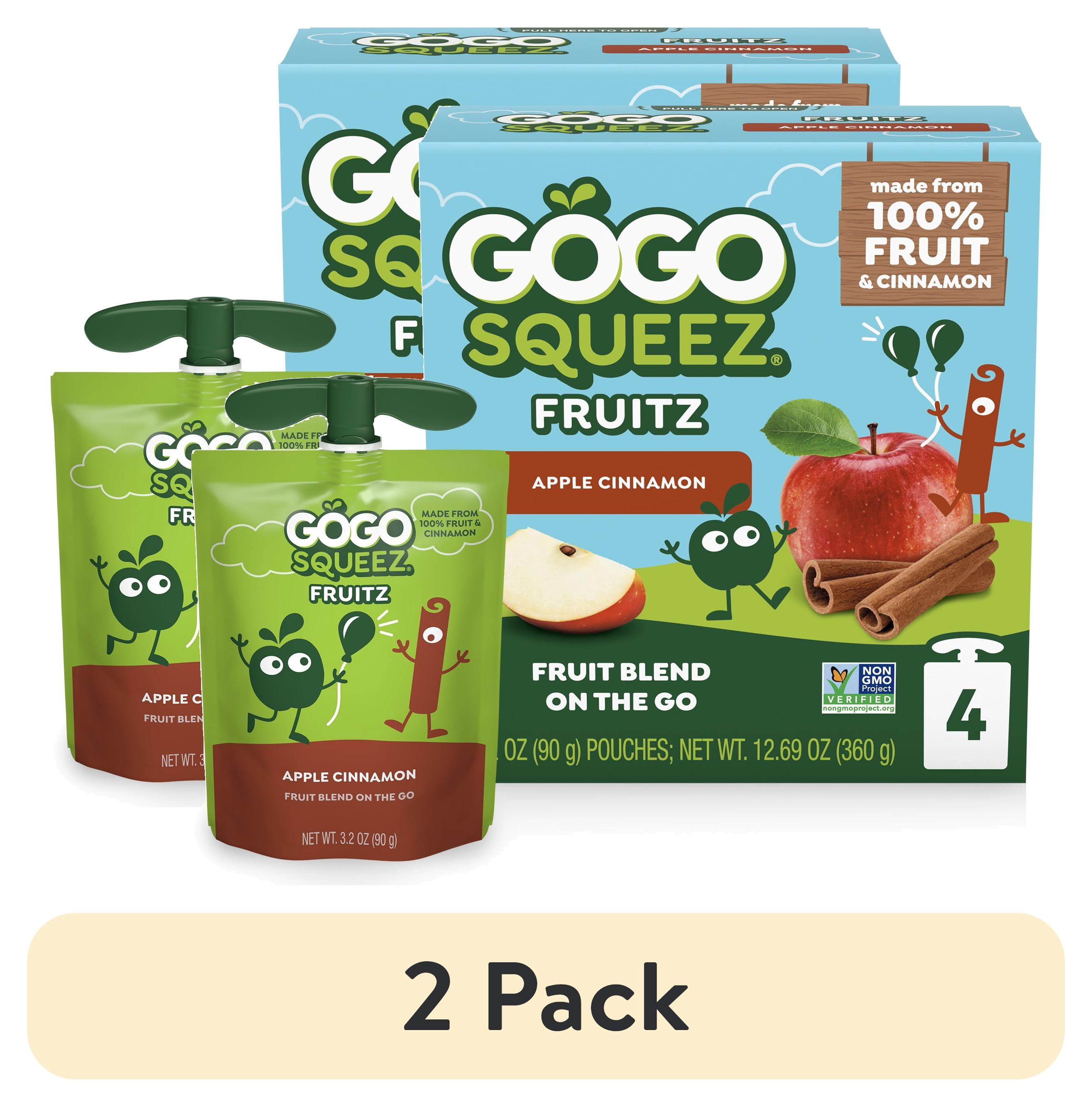 (2 pack) GoGo squeeZ No Sugar Added Apple Cinnamon Applesauce Pouches ...