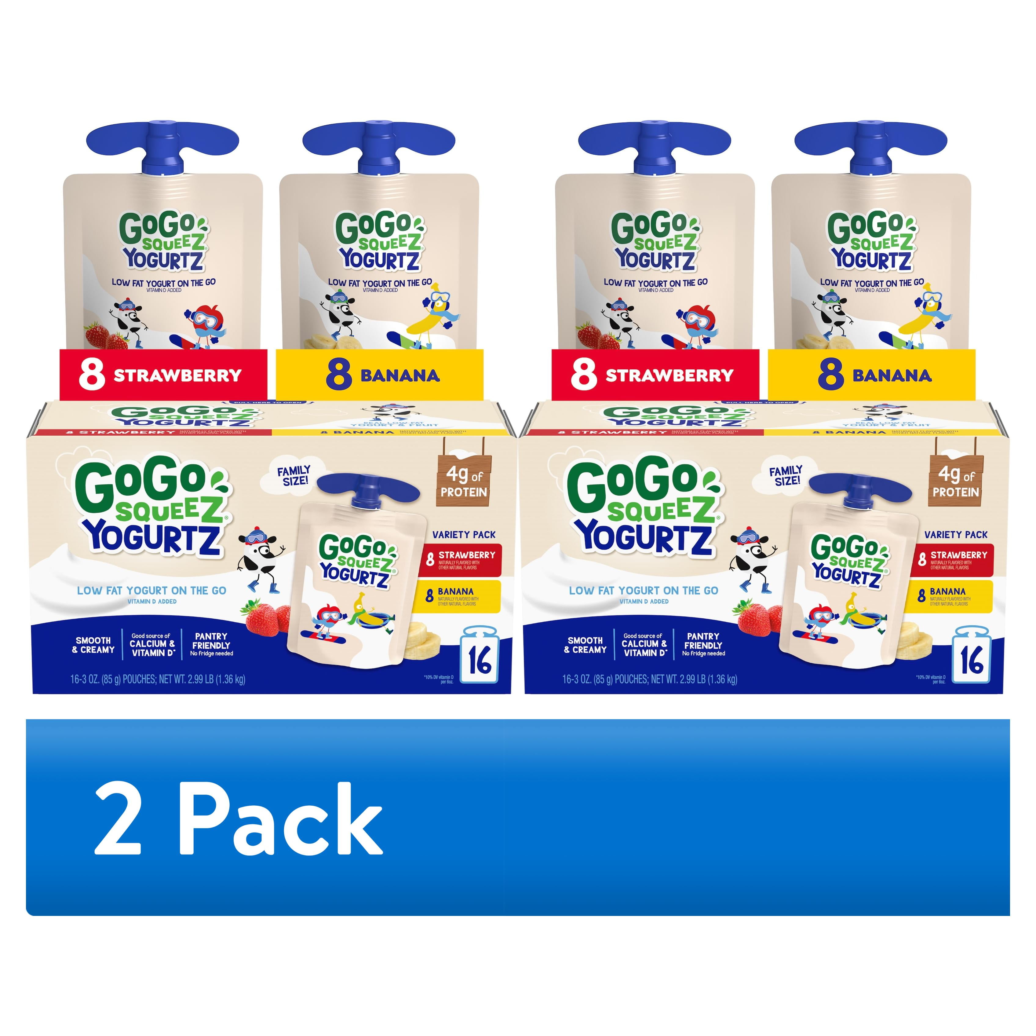 (2 pack) GoGo squeeZ yogurtZ Strawberry and Banana Snack Pouches, 3 oz ...
