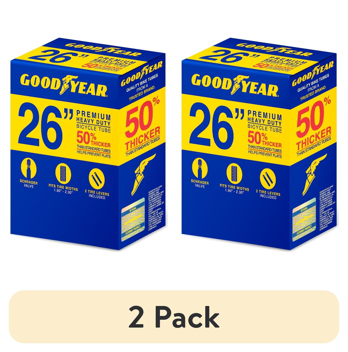 Goodyear 26" x 1.9-2.3" Heavy Duty Bicycle Tube with Schrader Valve, 2 ...