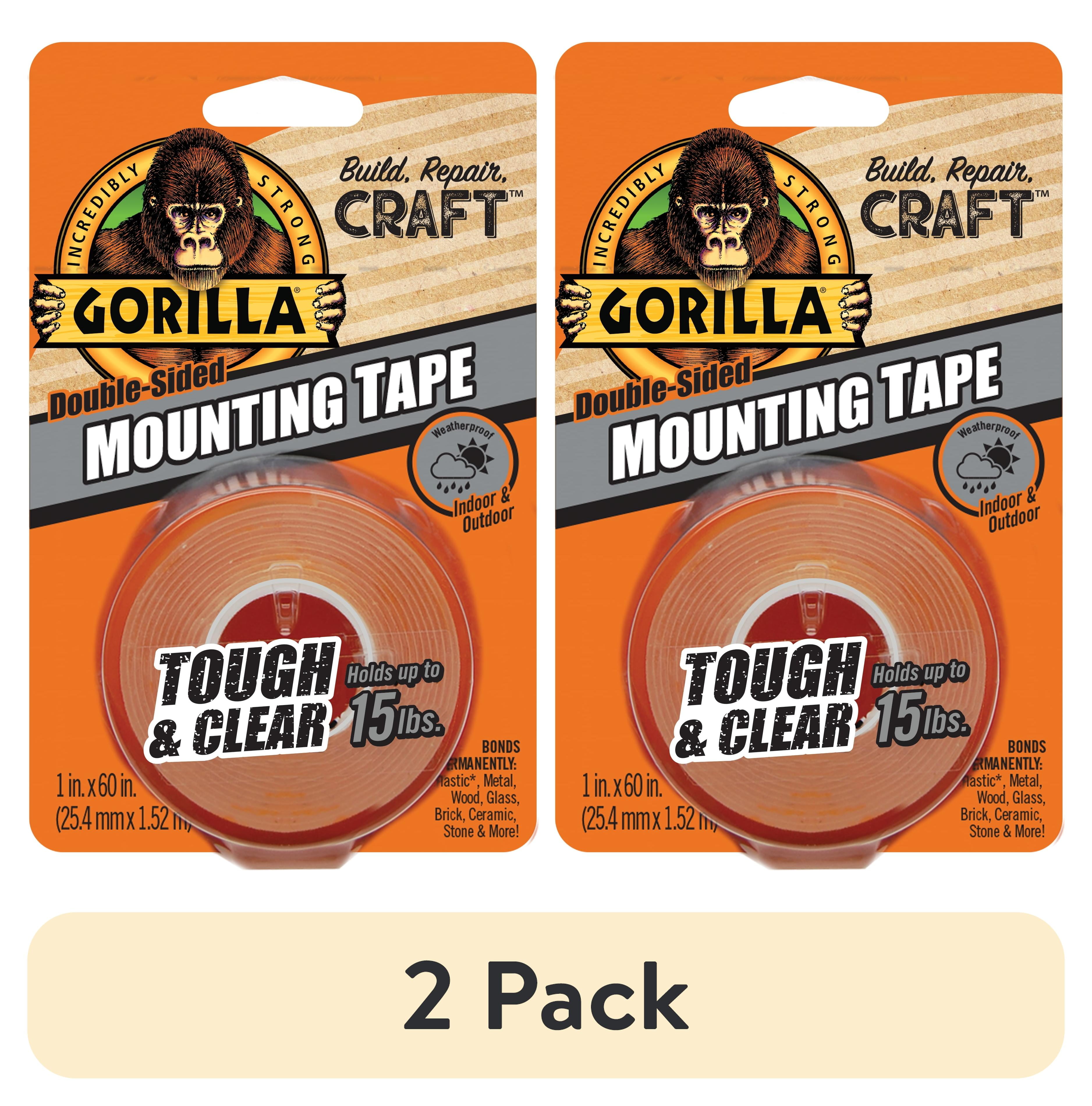 (2 pack) Gorilla Tough & Clear Double-Sided Mounting Tape, 60" Roll-1 ...
