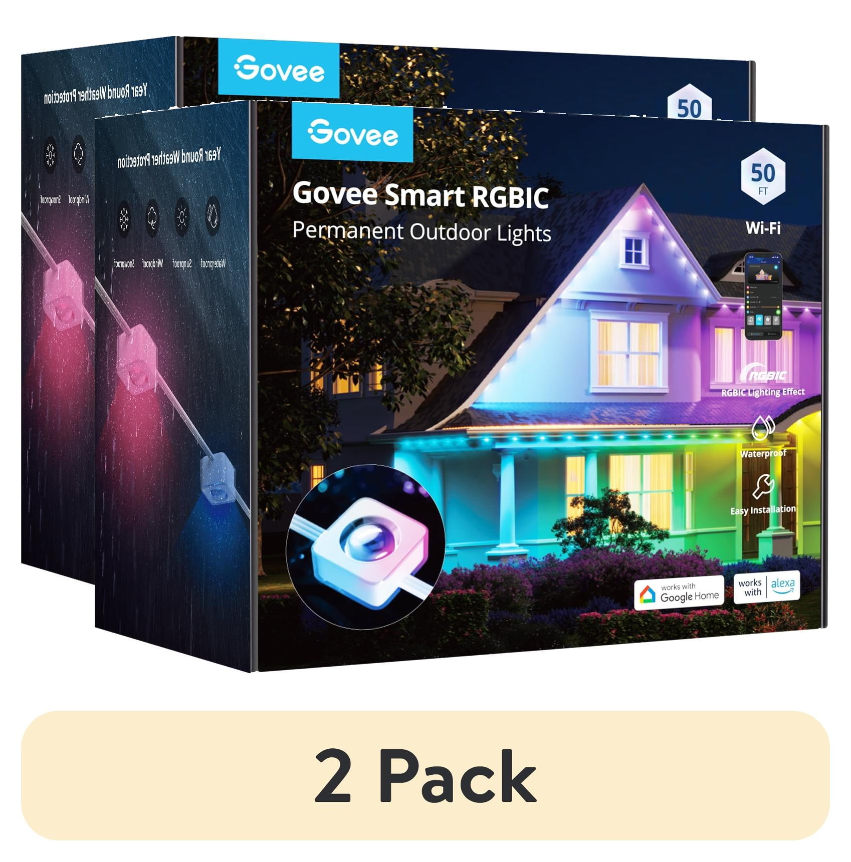 (2 pack) Govee 50ft RGBIC Smart White Permanent Outdoor LED Strip ...