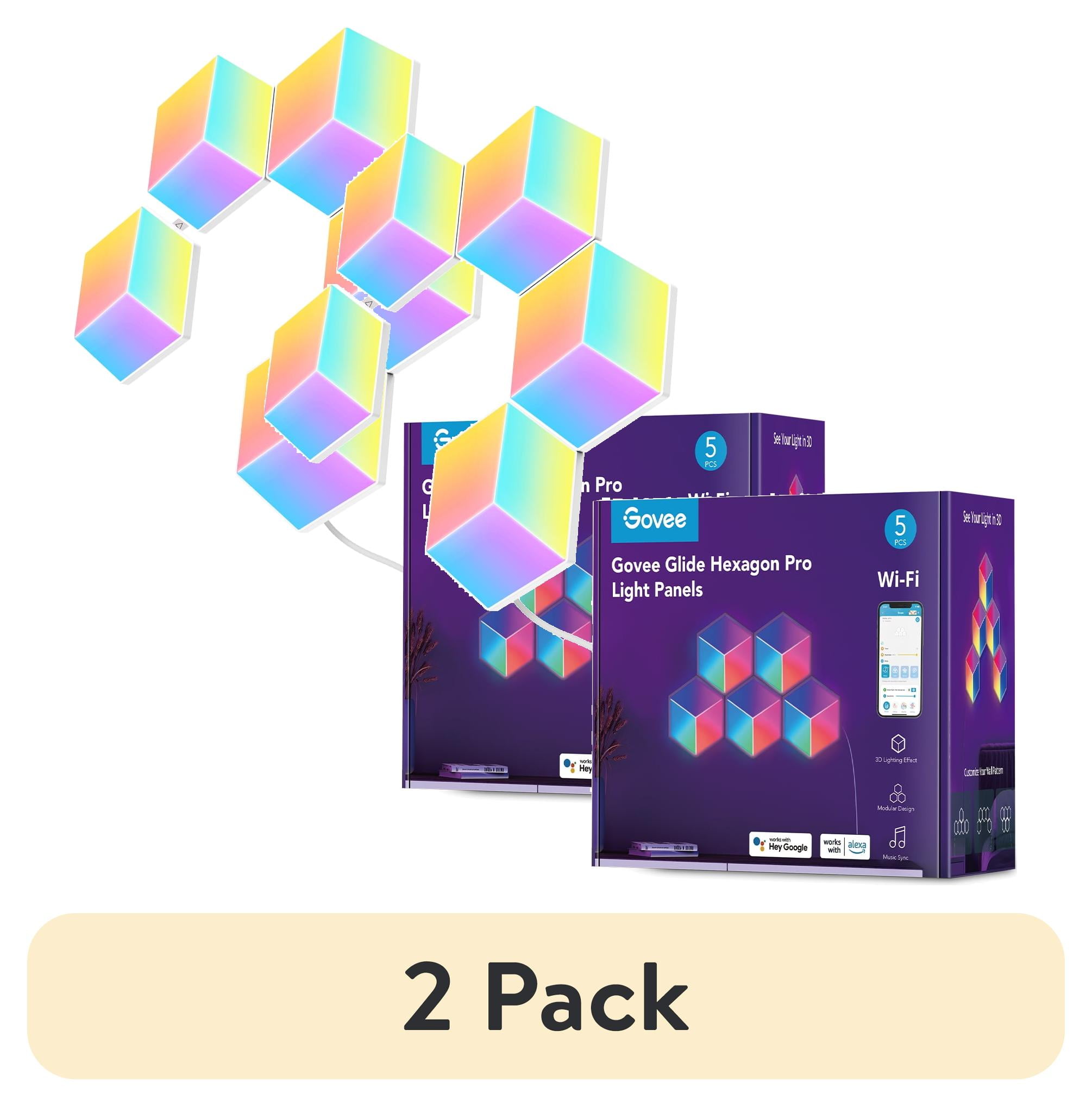 (2 pack) Govee Glide Hexa Pro LED Wall Light Panels 5 Pieces Wi-Fi ...