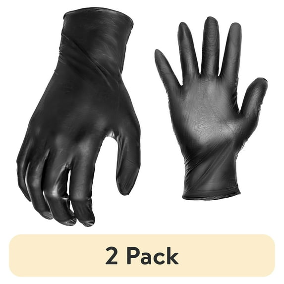 (2 pack) Grease Monkey Disposable Nitrile Gloves, Black, Latex Free ...