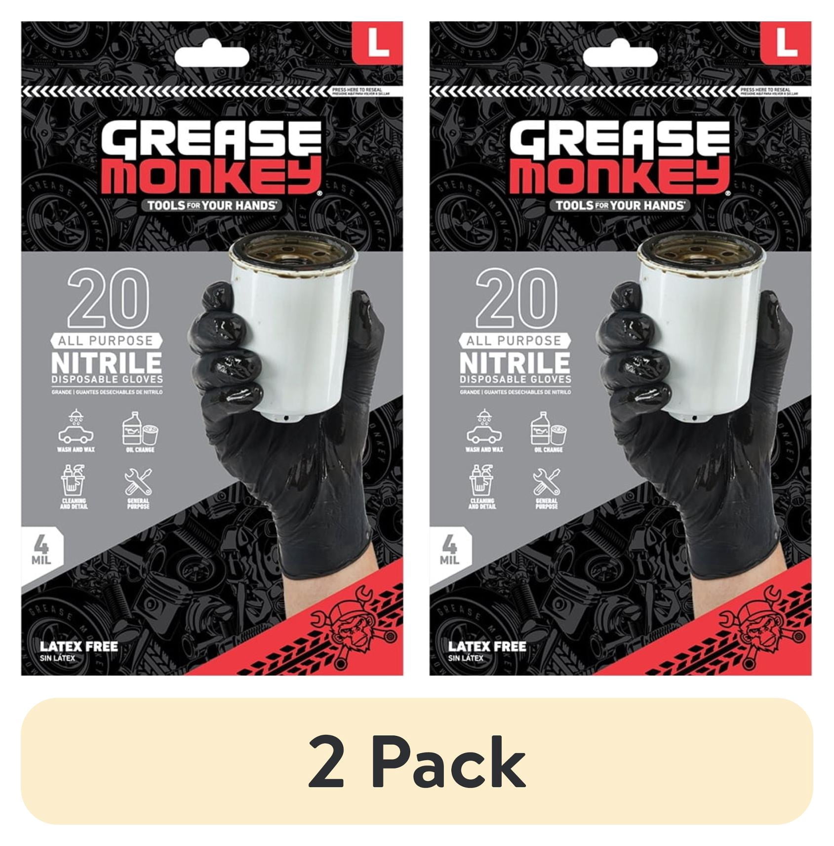 (2 pack) Grease Monkey Disposable Nitrile Gloves, Black, Latex Free ...