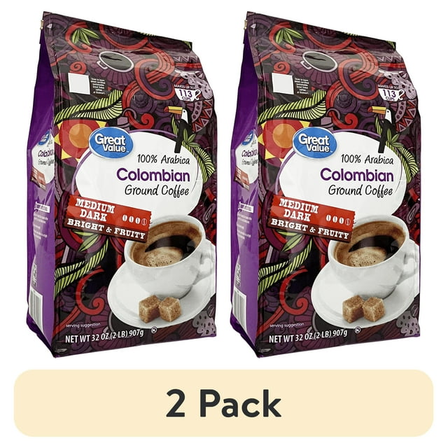 (2 pack) Great Value 100% Arabica Colombian Medium-Dark Roast Ground ...